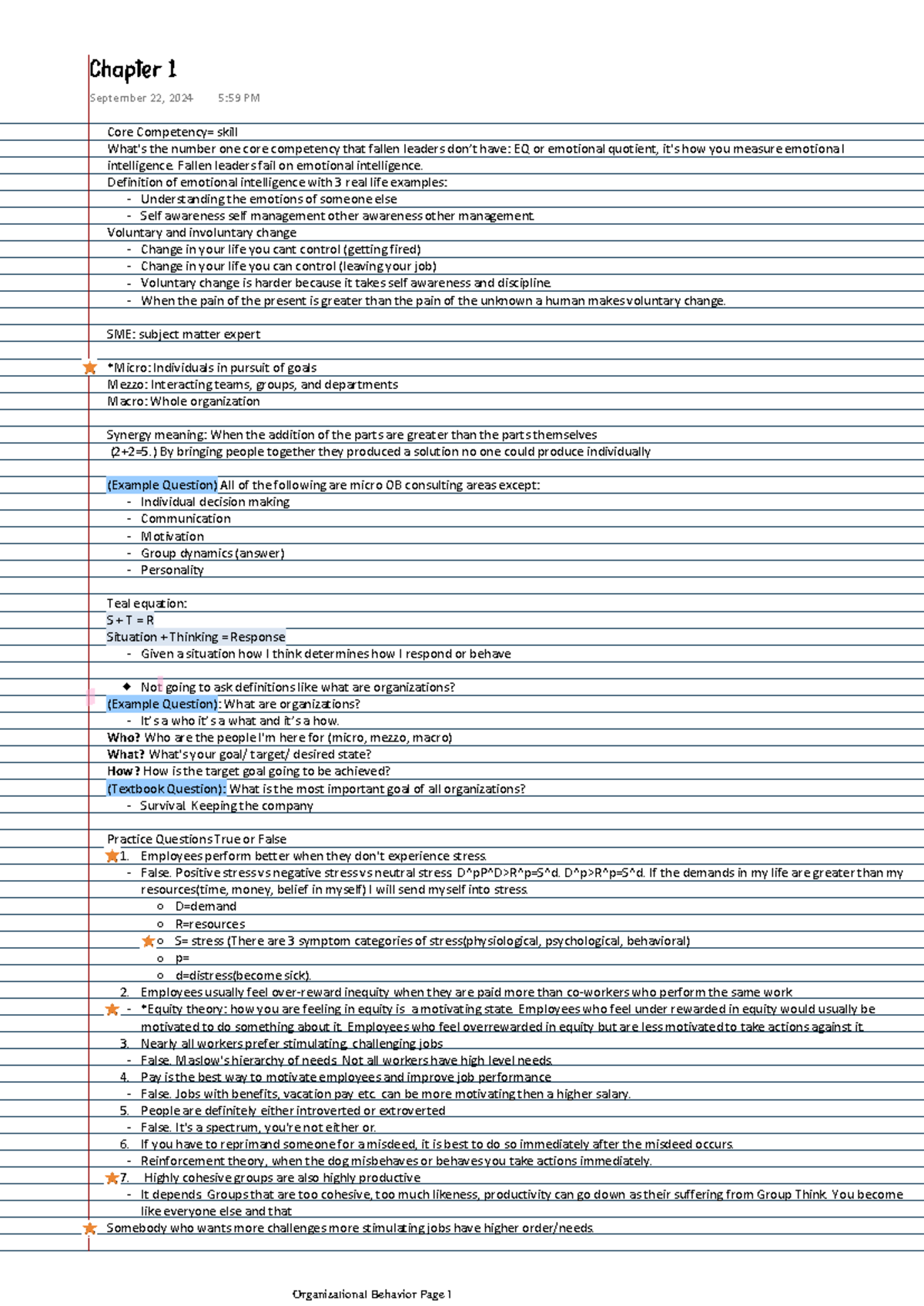 Chapter 1 OB - Core Competency= skill What's the number one core ...