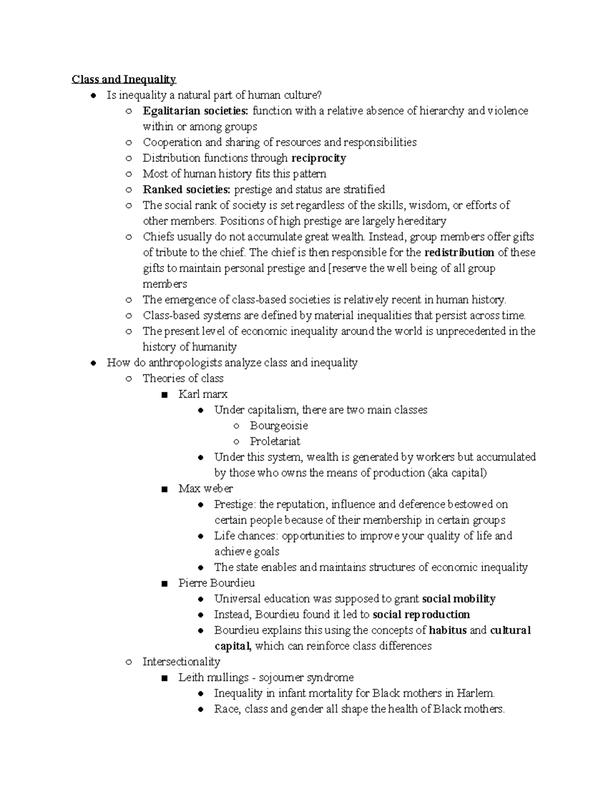 ANTH Notes 3 - Class and Inequality Is inequality a natural part of ...