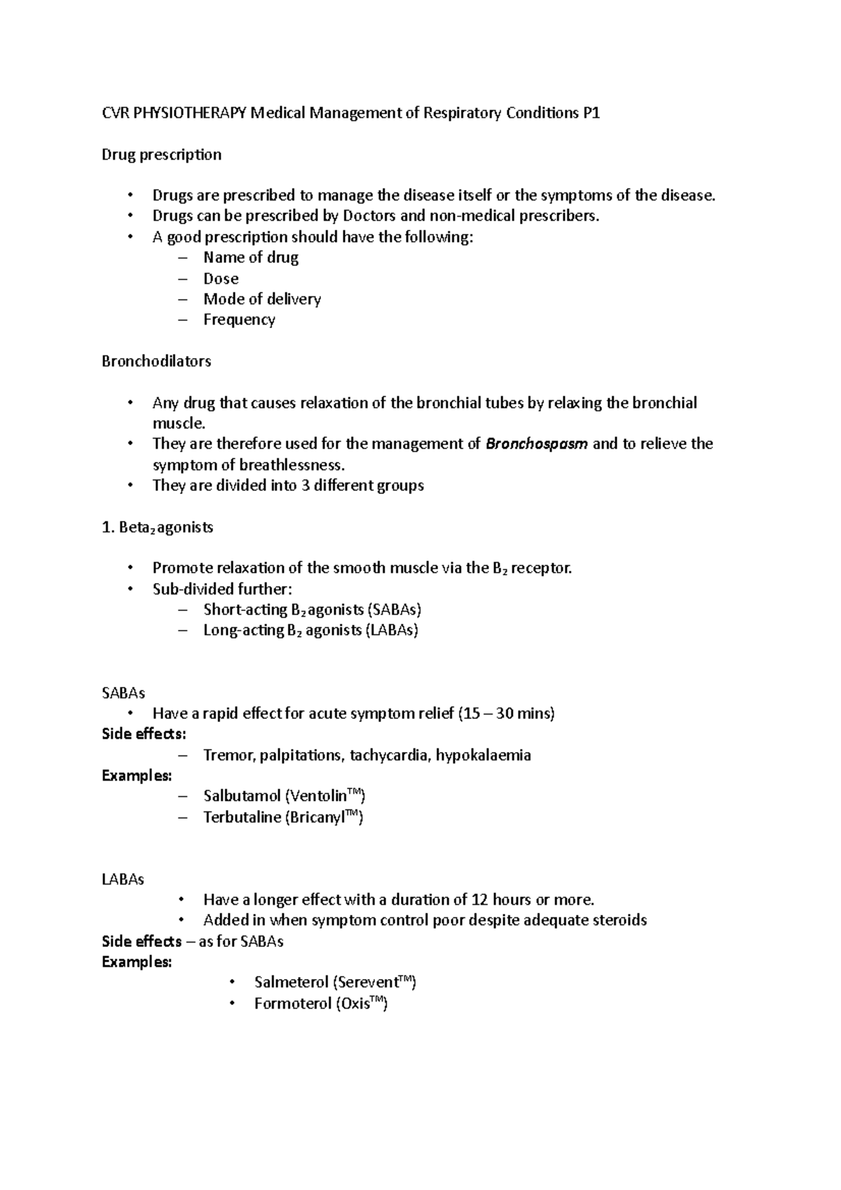 CVR Physiotherapy Medical Management of Respiratory Conditions P1 - CVR ...