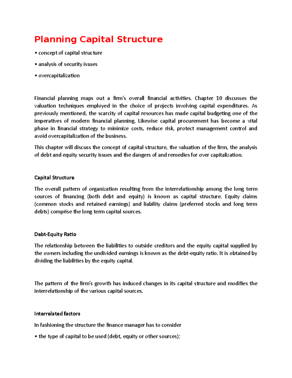 Planning Capital Structure - Planning Capital Structure concept of ...
