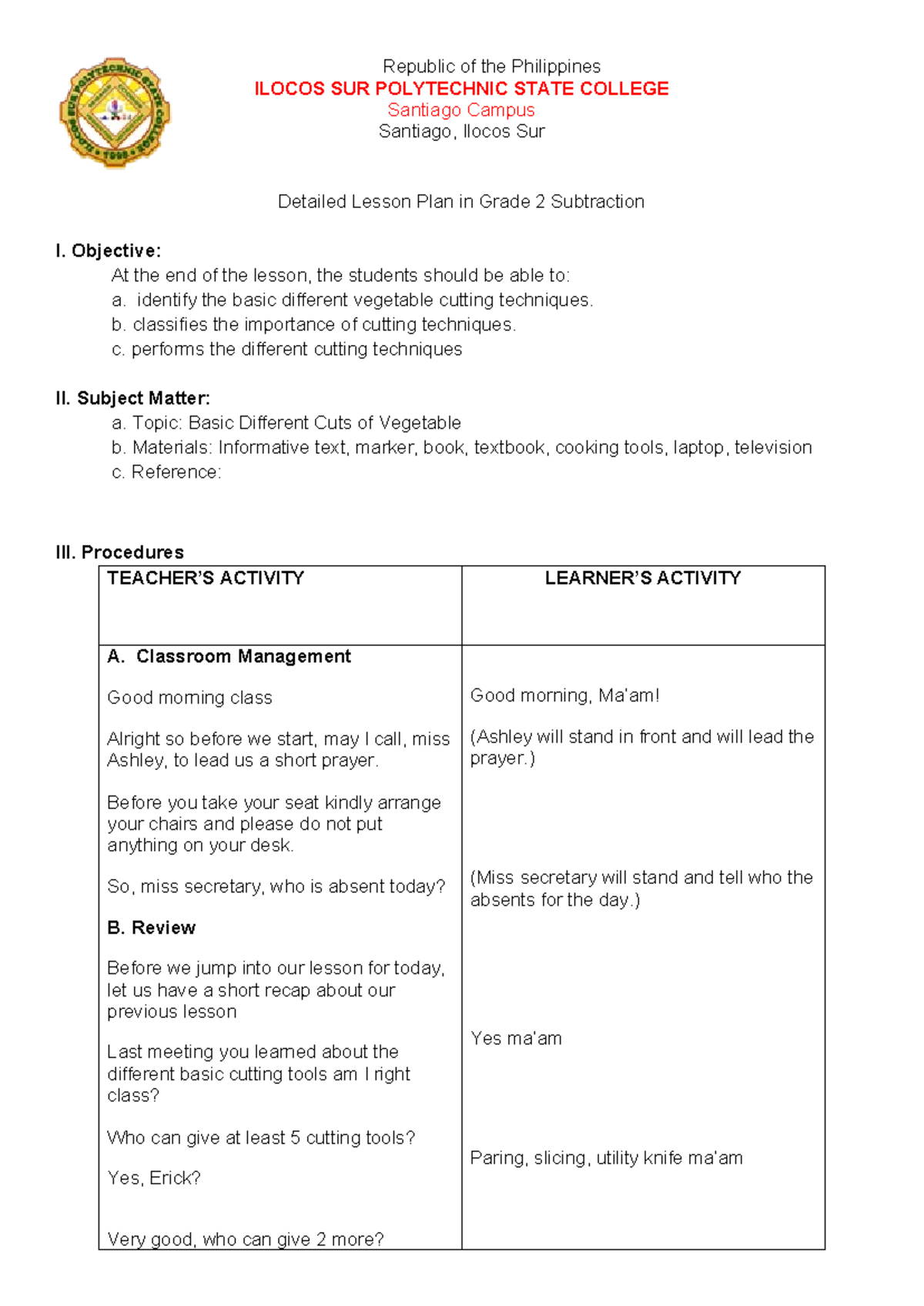 Cutting-techniques - Republic of the Philippines ILOCOS SUR POLYTECHNIC ...