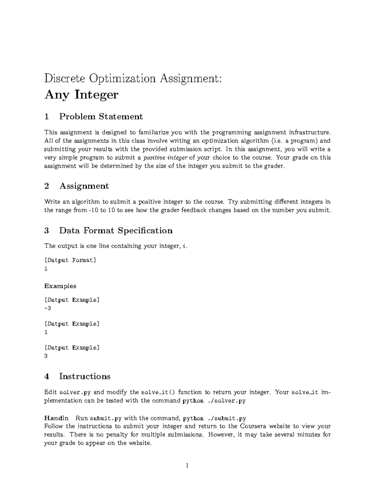 Handout - Discrete Optimization Assignment: Any Integer 1 Problem ...