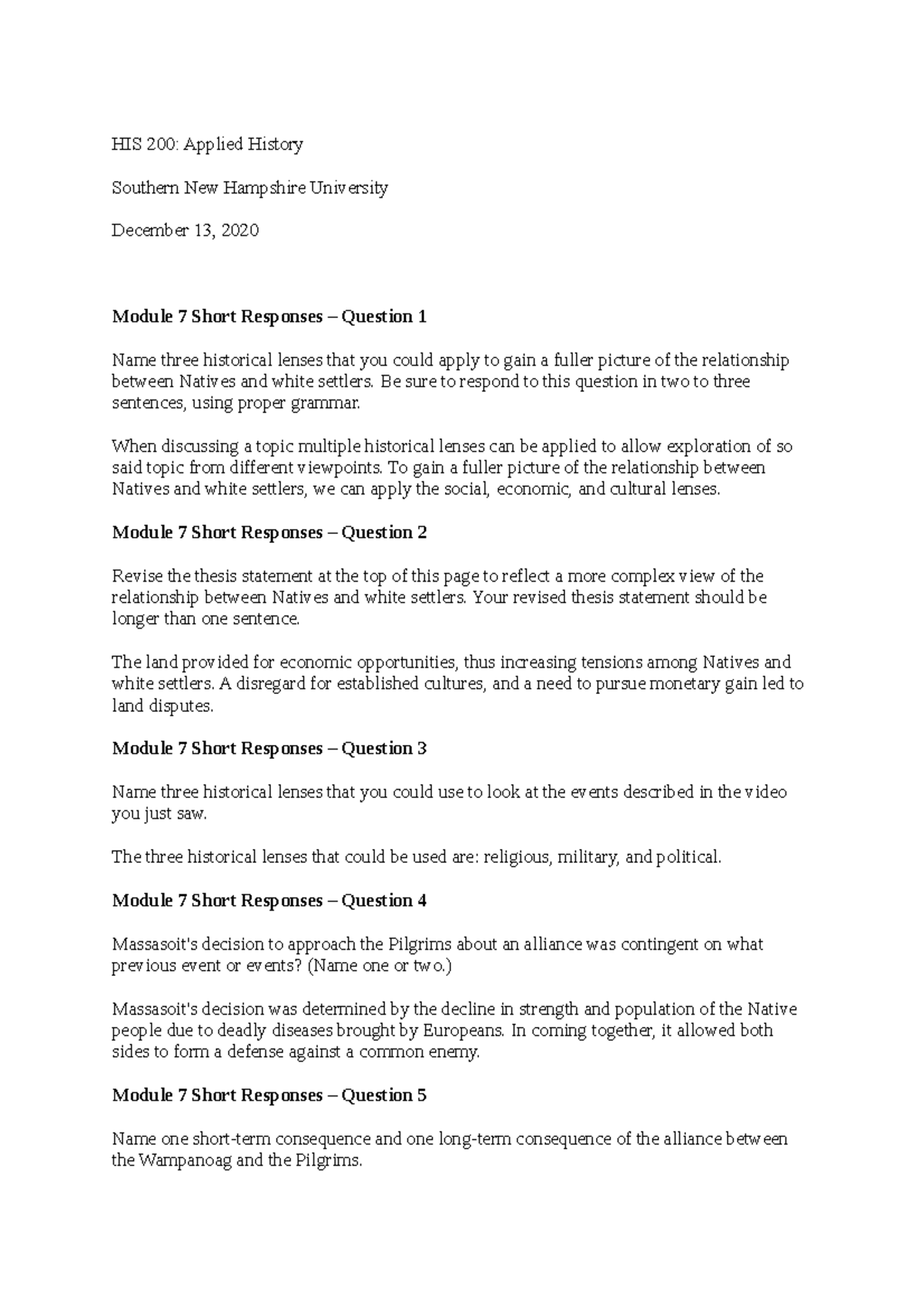 Module 7 Short Response HIS 200 Applied History - HIS 200: Applied ...