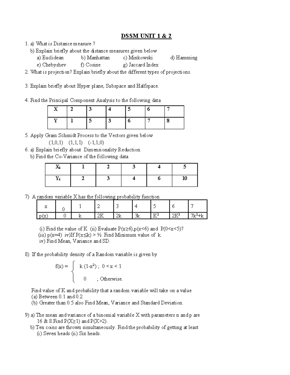 DSSM IMP Questions FOR END Examinations - DSSM UNIT 1 & 2 a) What is Distance measure? b) - Studocu