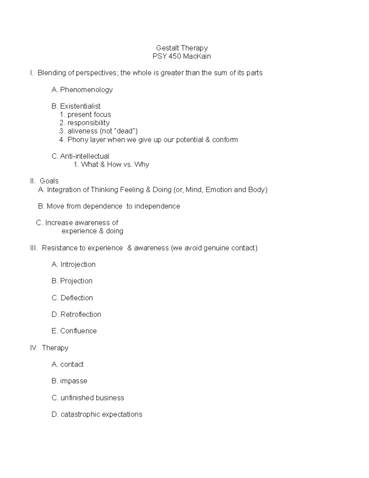 CH 8 Gestalt outline-1 - 450 - Gestalt Therapy PSY 450 MacKain I ...