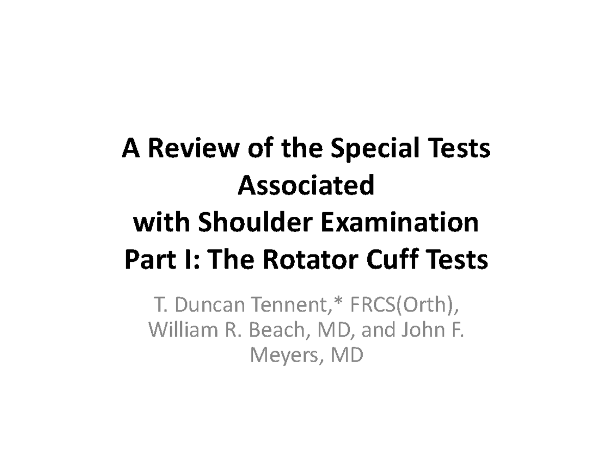 Shoulder Articles Presentation - A Review of the Special Tests ...
