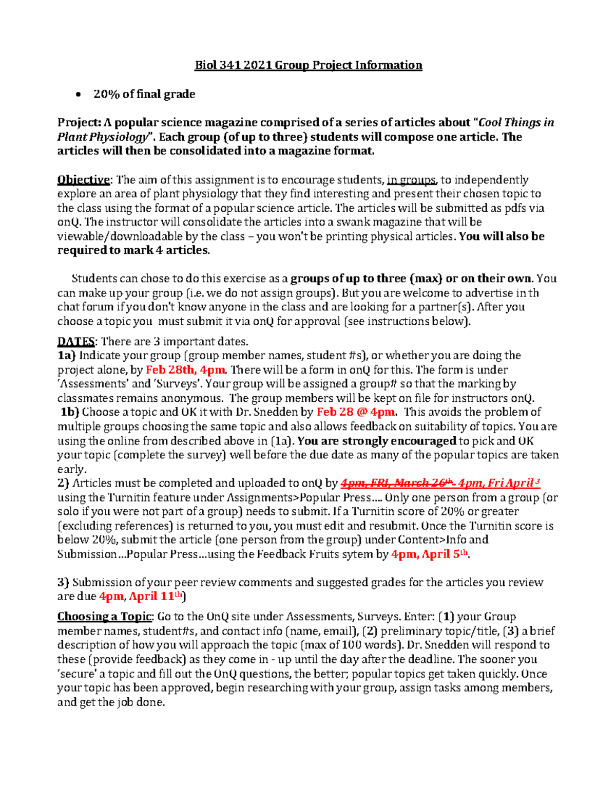 Group Project Pop Press 2021 - Biol 341 2021 Group Project Information ...