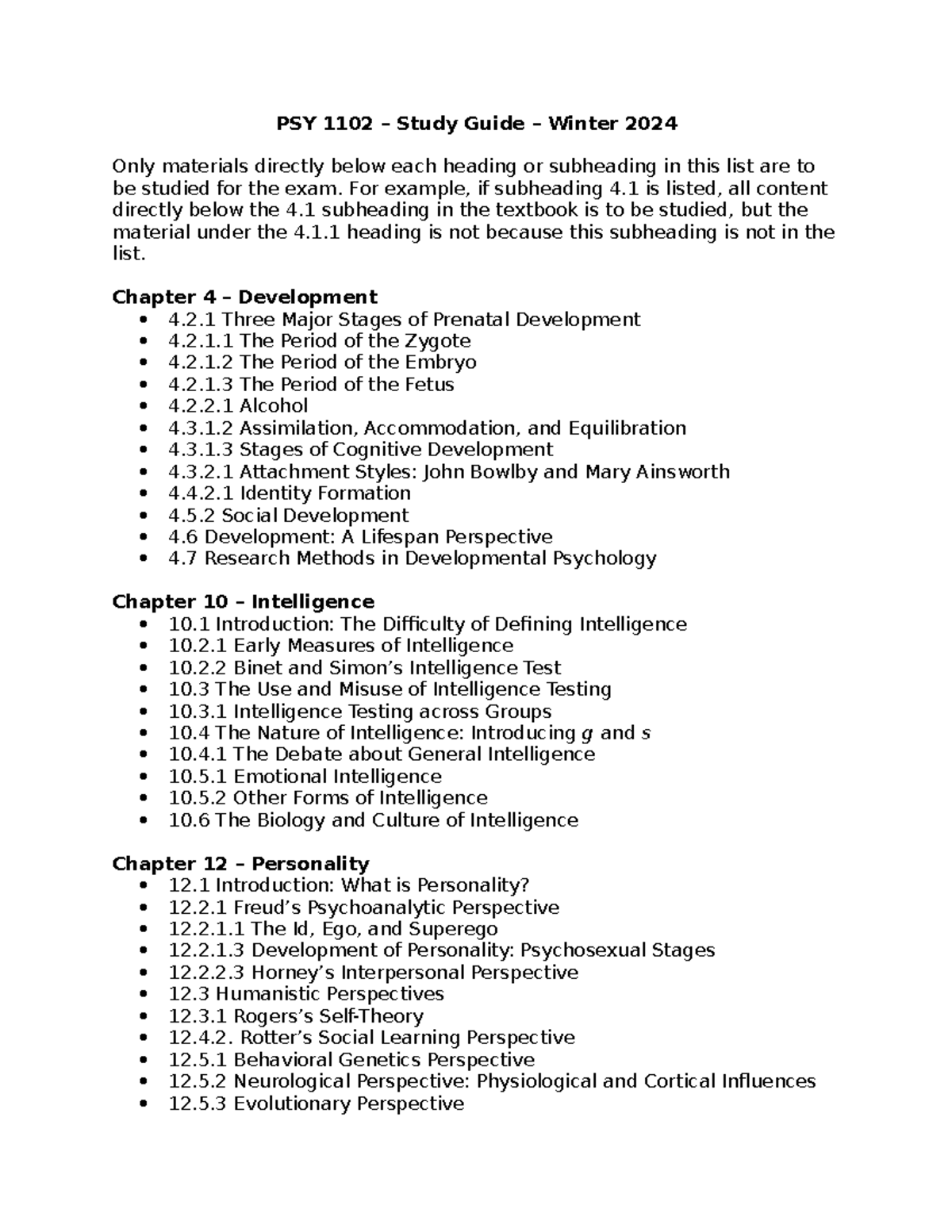 PSY1102 - Study Guide - 2024 - PSY 1102 – Study Guide – Winter 2024 ...