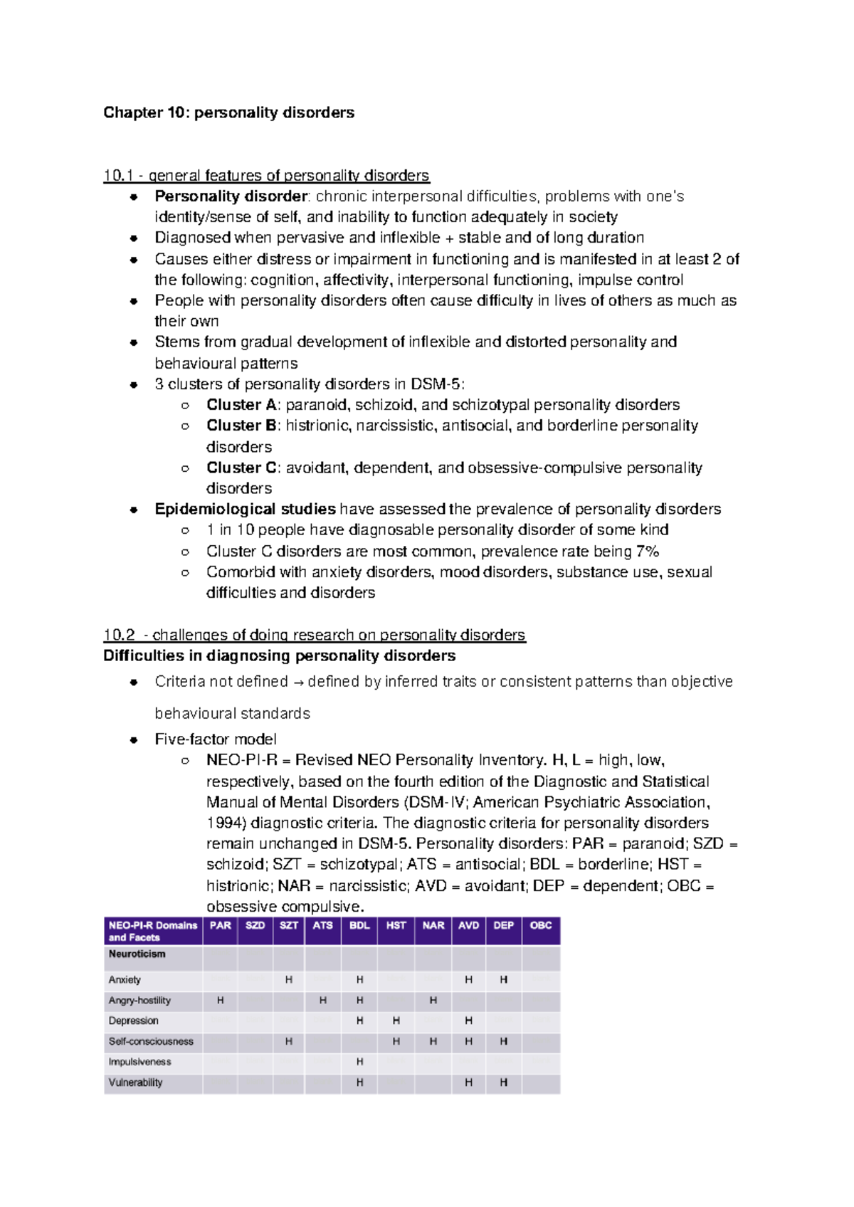 Chapter 10 - Chapter 10: personality disorders 10 - general features of ...