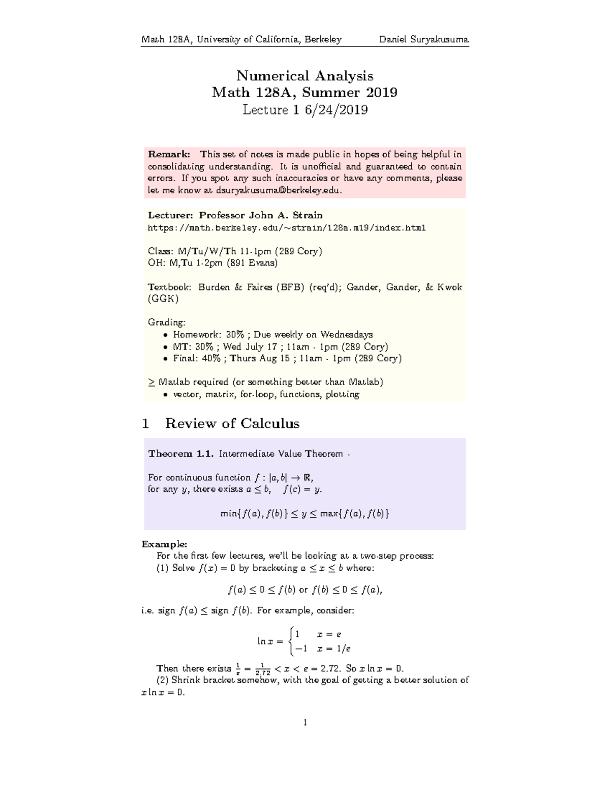 128a-lecture-notes - Lecture notes - Math 128A, University of ...