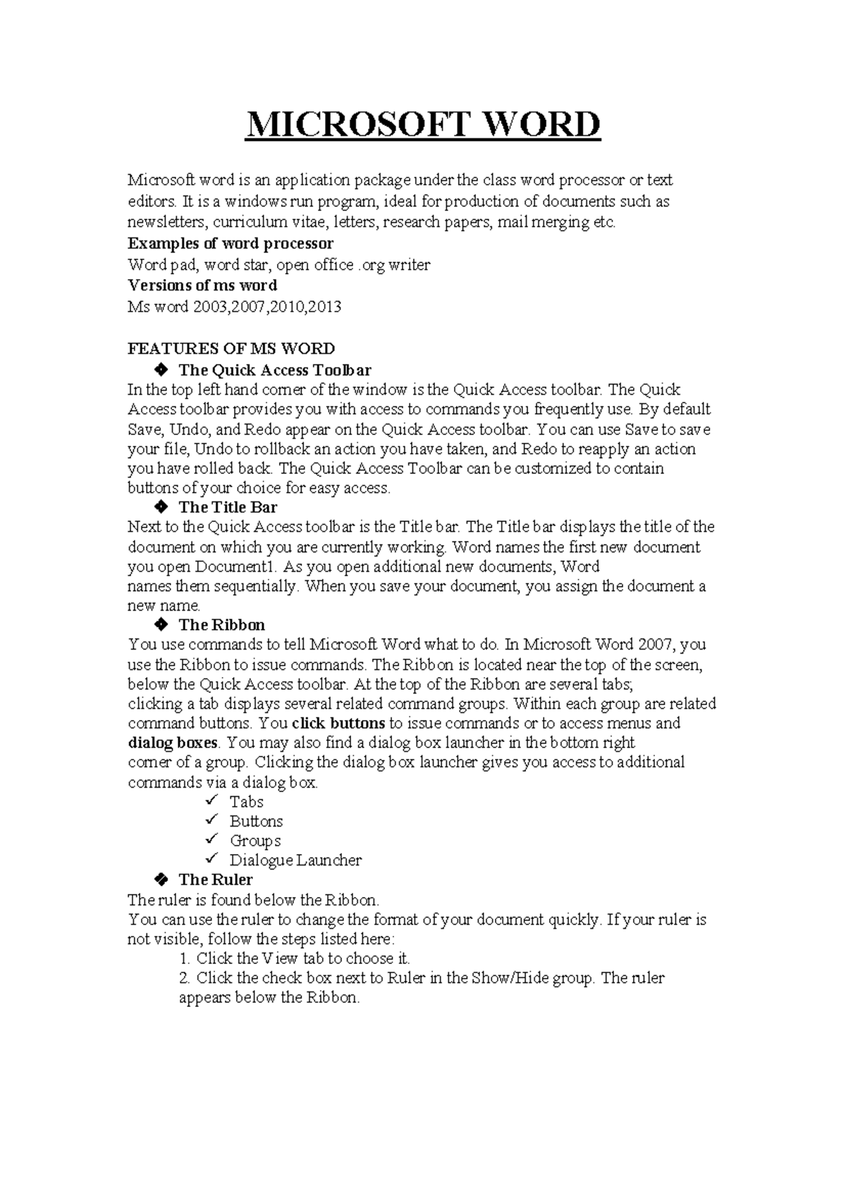 Microsoft WORD Computer Packages - MICROSOFT WORD Microsoft word is an ...
