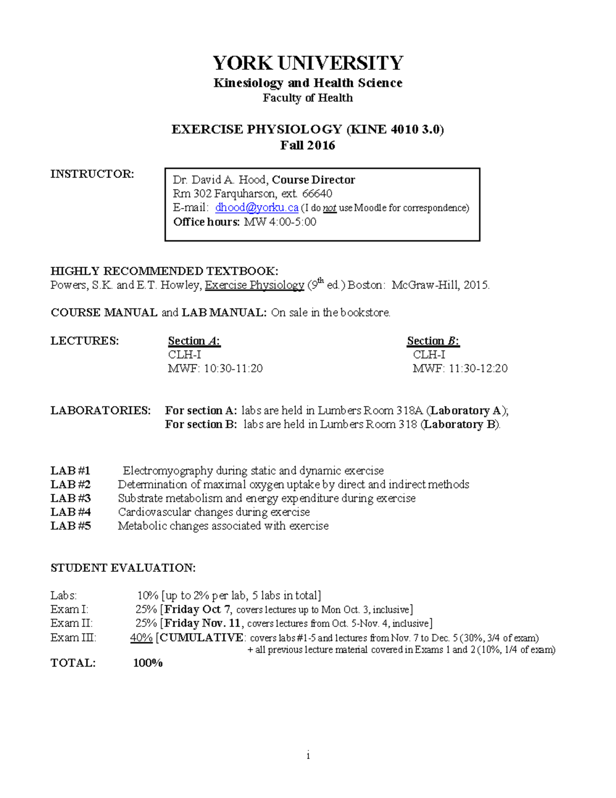 KINE 4010 outline (Fall 2016 ) - i YORK UNIVERSITY Kinesiology and ...