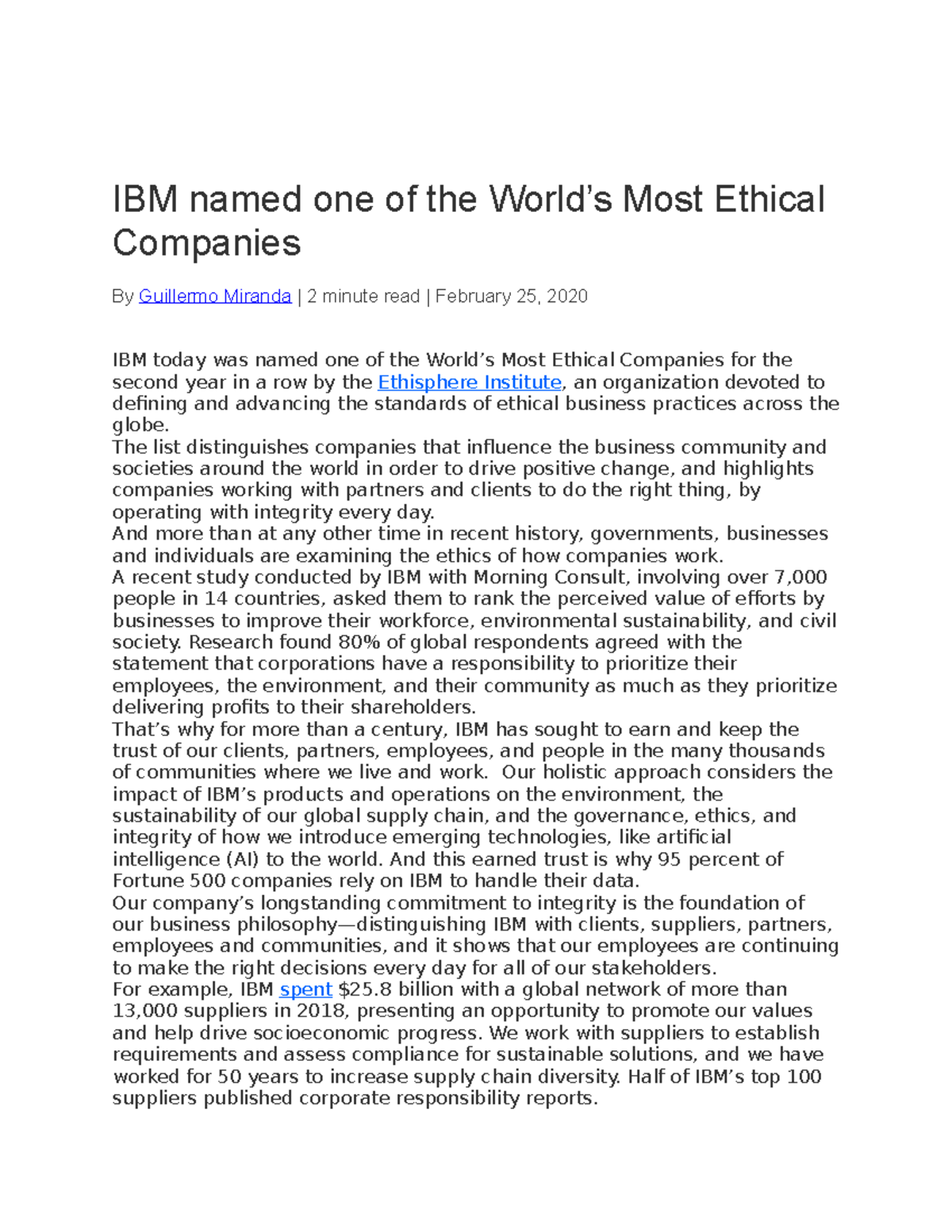 IBM named one of the World's most ethical companies - IBM named one of ...