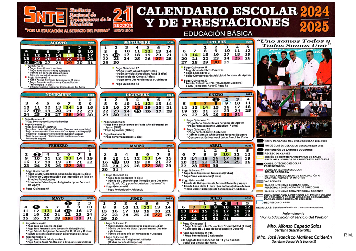 Calendario DE Pagos 24-25 (SNTE 21) - SNTE 21 CALENDARIO ESCOLAR 2024 SECCIÓN Y DE PRESTACIONES ...
