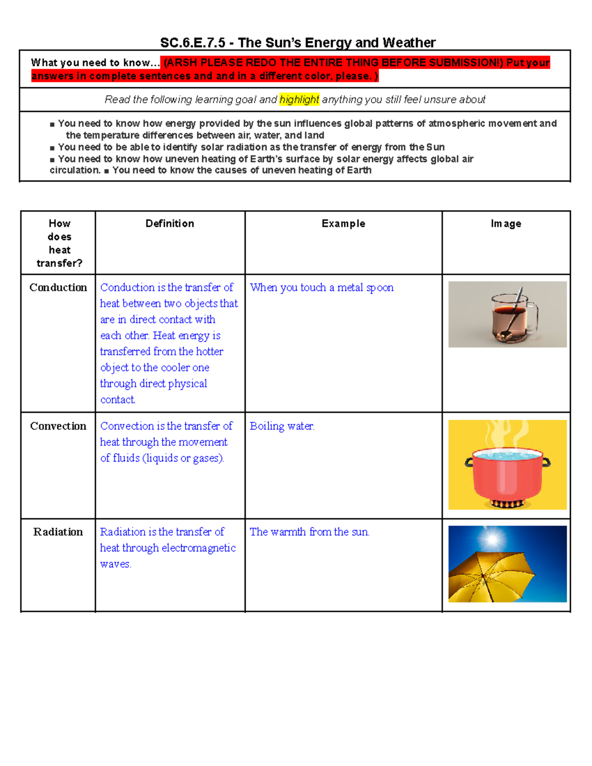 The Sun’s Energy and Weather - SC.6.E.7 - The Sun’s Energy and Weather ...