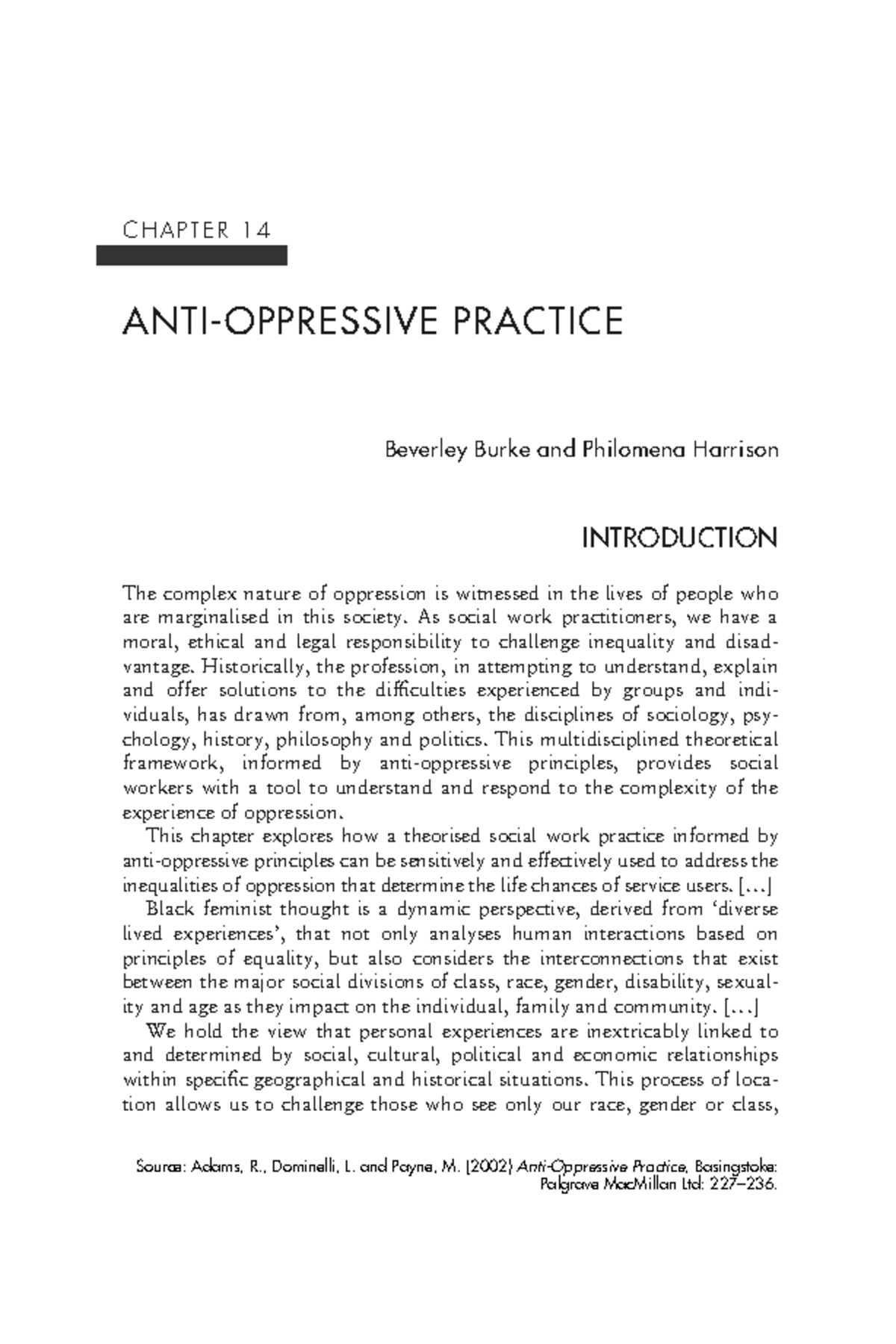 Anti-Oppressive-Practice - C H A P T E R 1 4 ANTI-OPPRESSIVE PRACTICE ...
