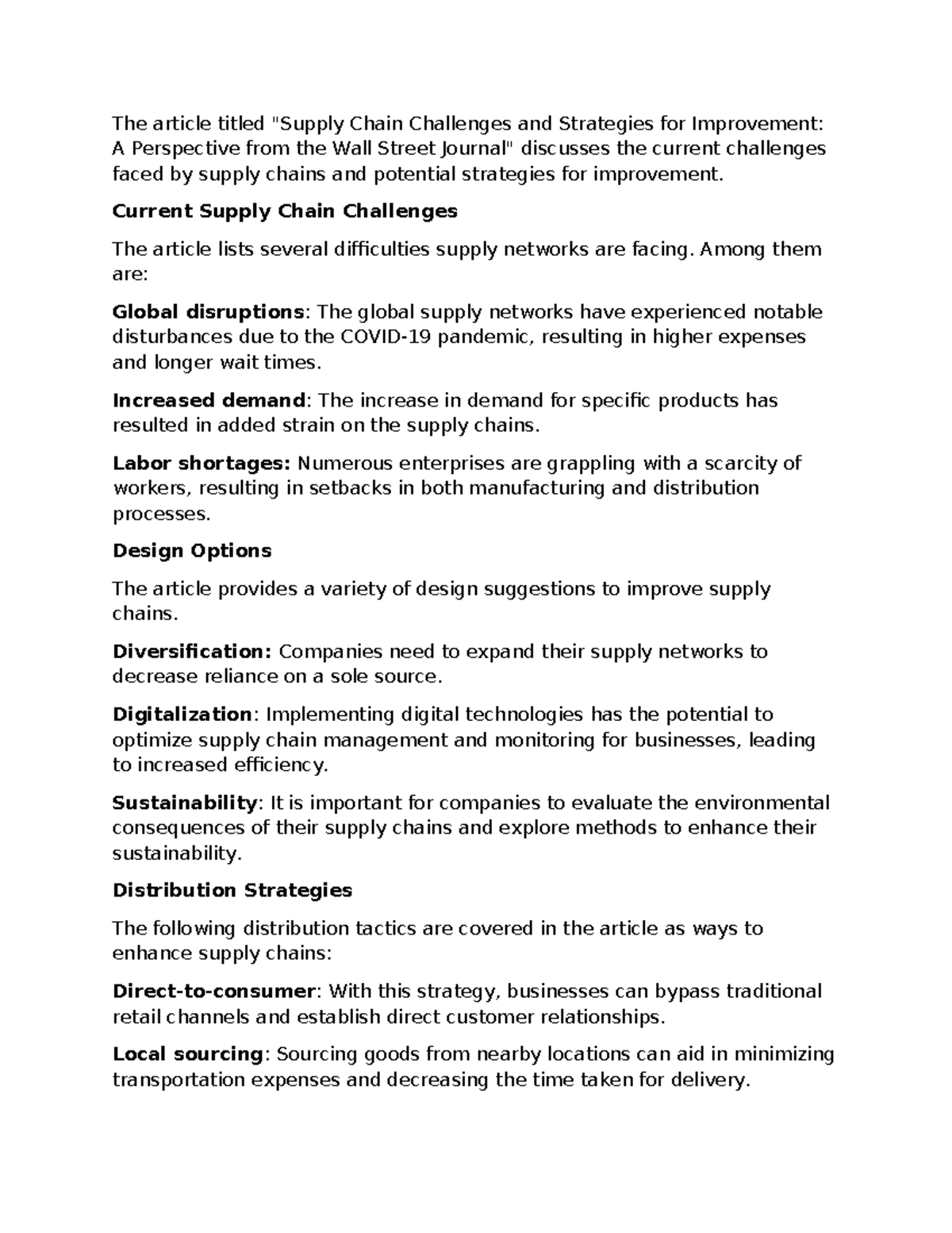 The article titled Supply Chain Challenges and Strategies - Current ...