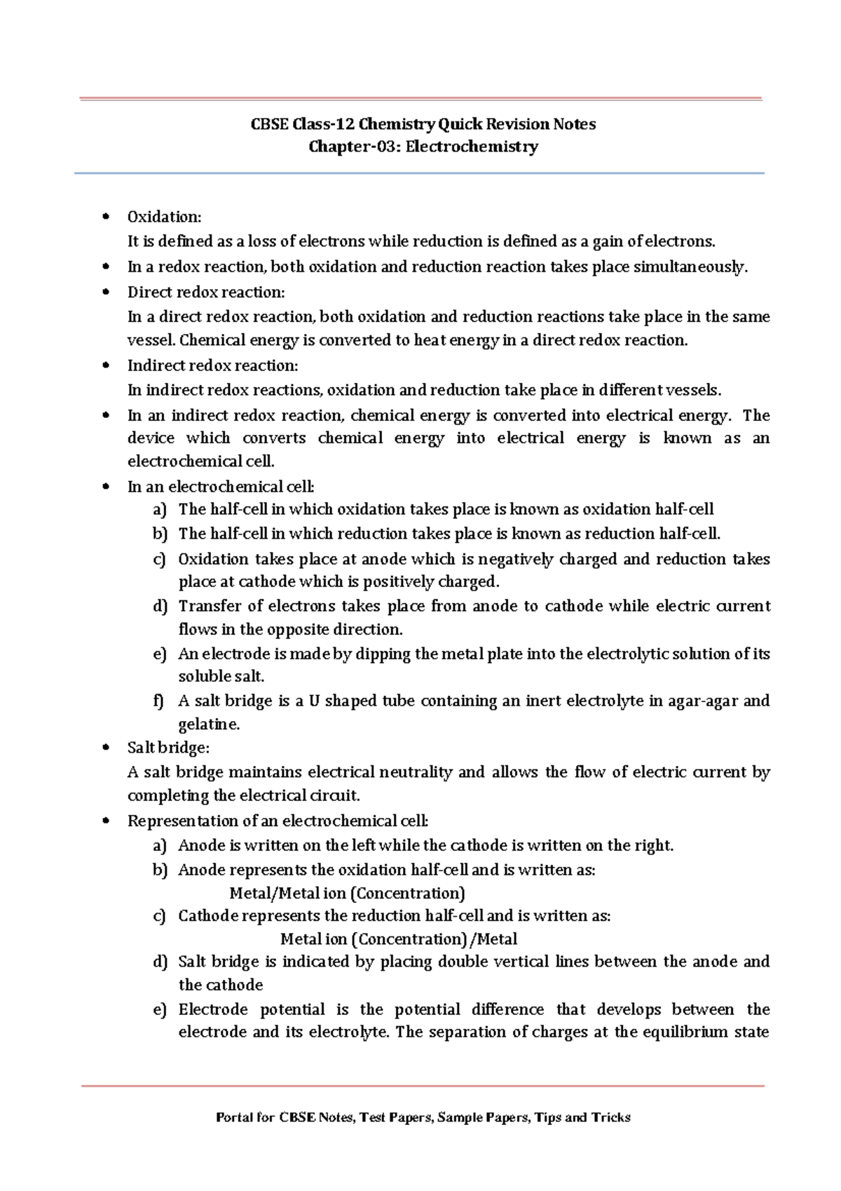 12 chemistry notes ch03 electrochemistry - CBSE Class-12 Chemistry ...