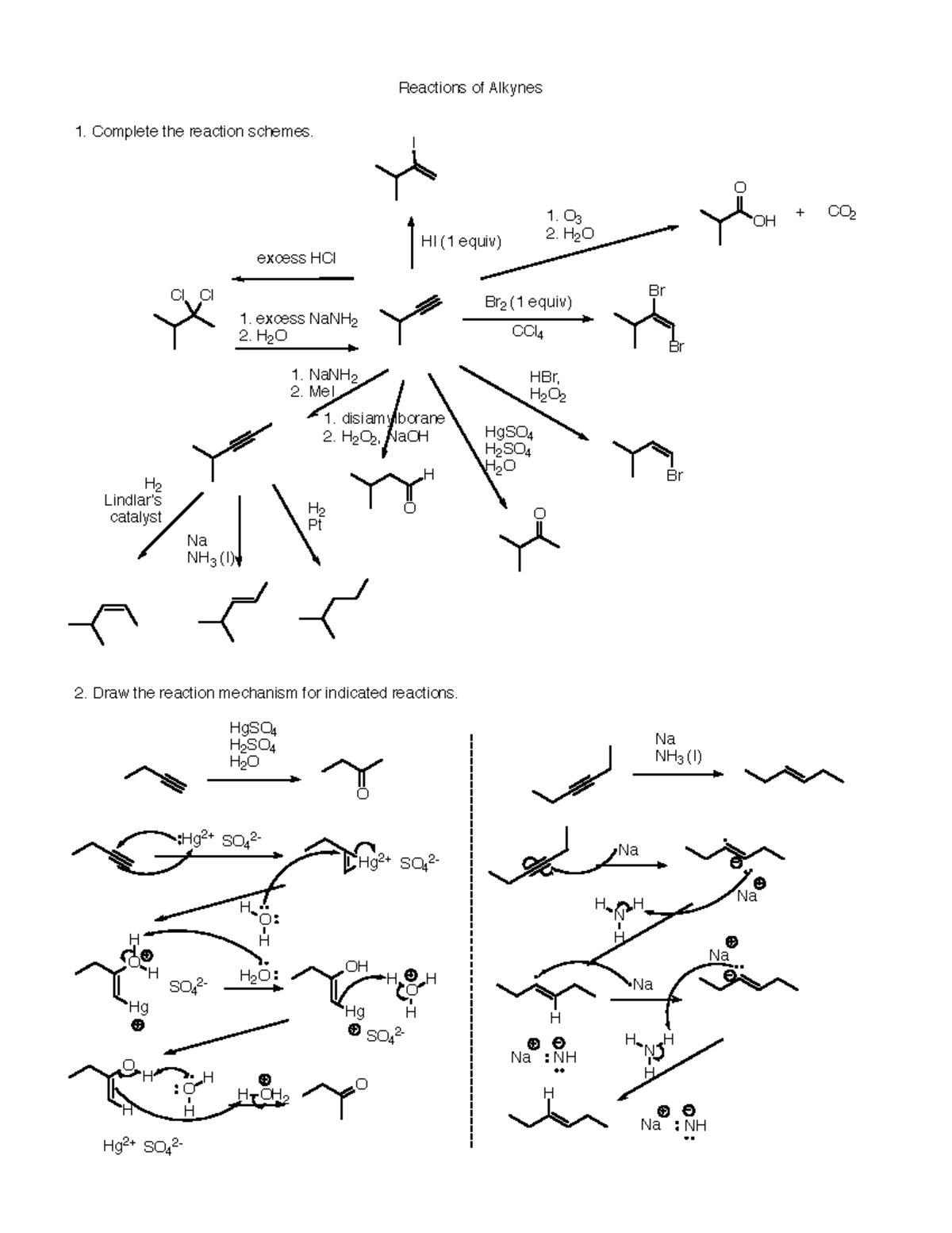 Alkyne Reaction Worksheet Key - Reactions of Alkynes Complete the ...