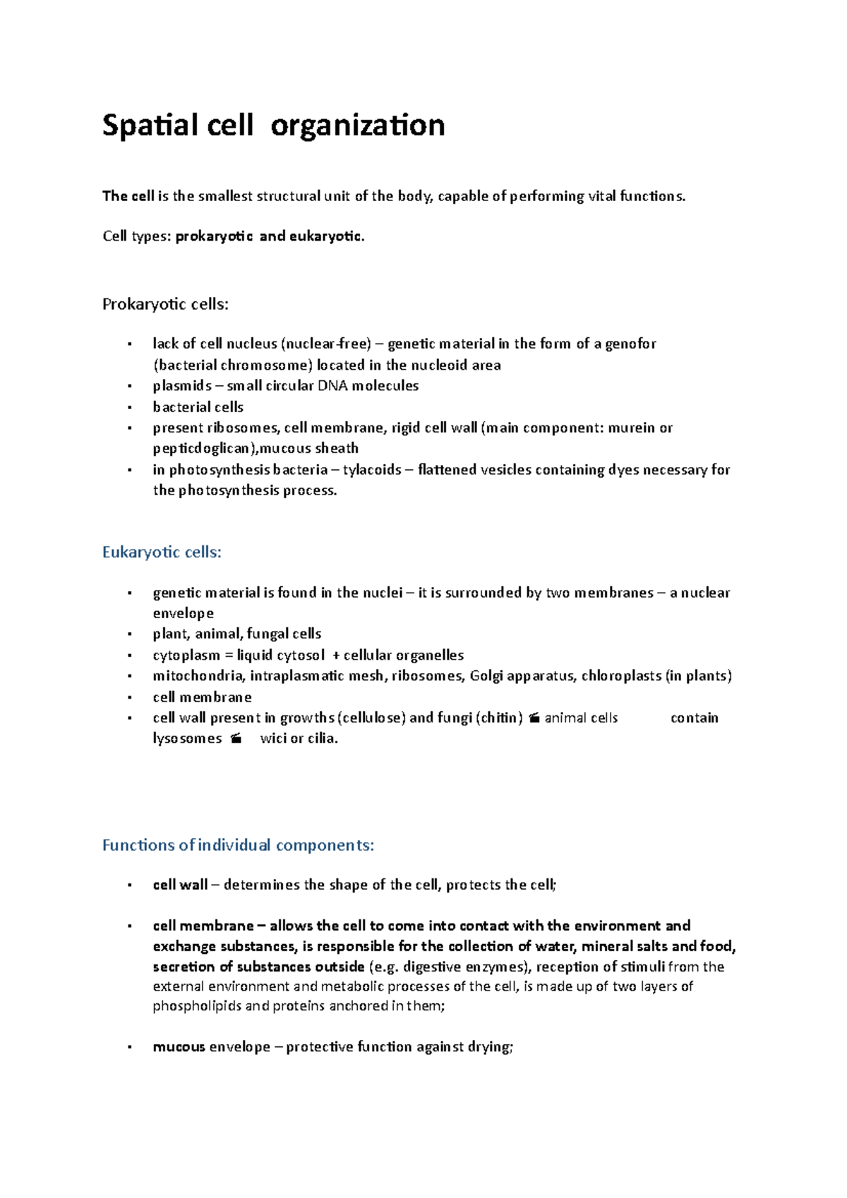 Spatial cell organization - Cell types: prokaryotic and eukaryotic ...