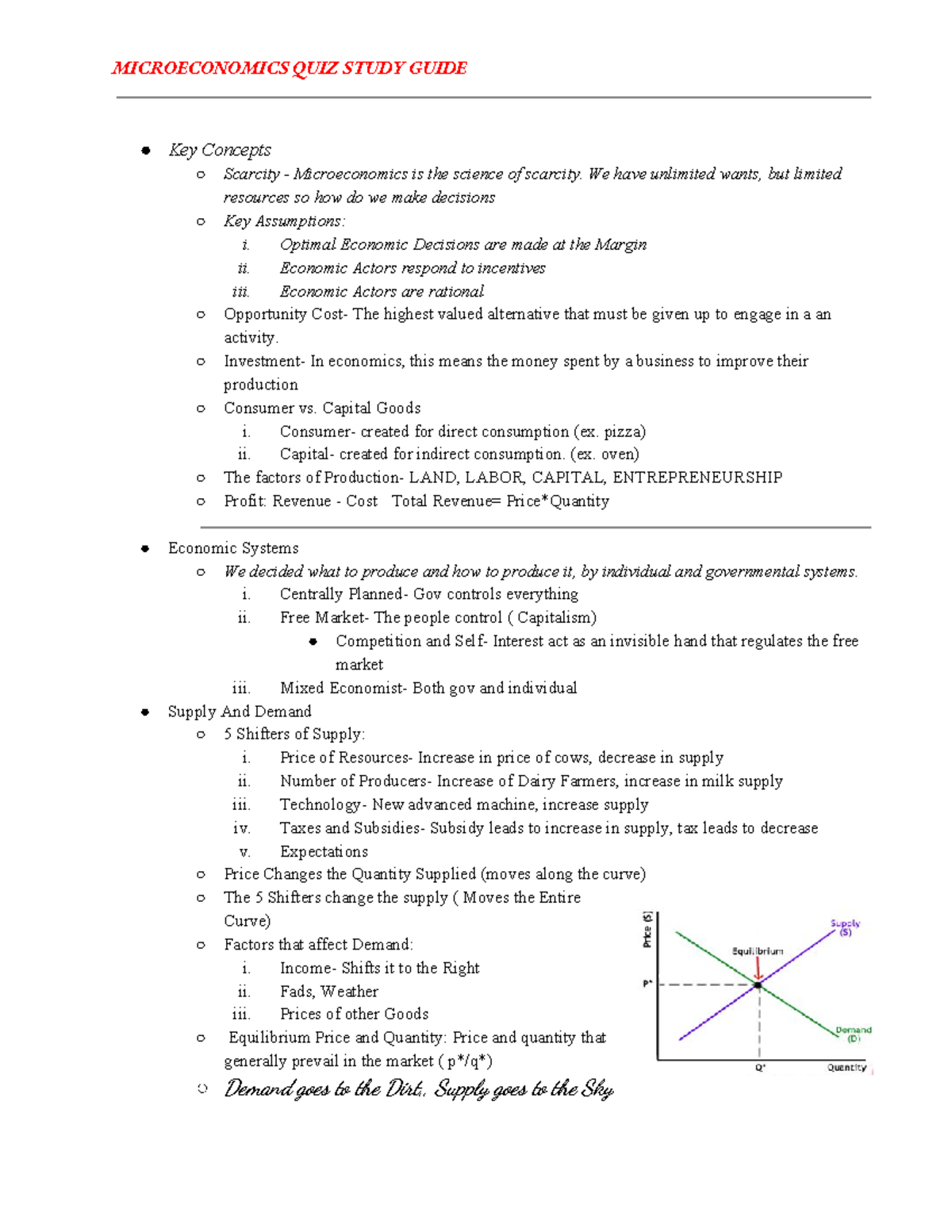 Microeconomics Quiz Guide - MICROECONOMICS QUIZ STUDY GUIDE Key ...