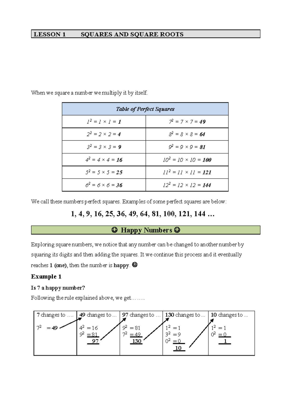 Maths F2 - ####### LESSON 1 SQUARES AND SQUARE ROOTS In this lesson you ...