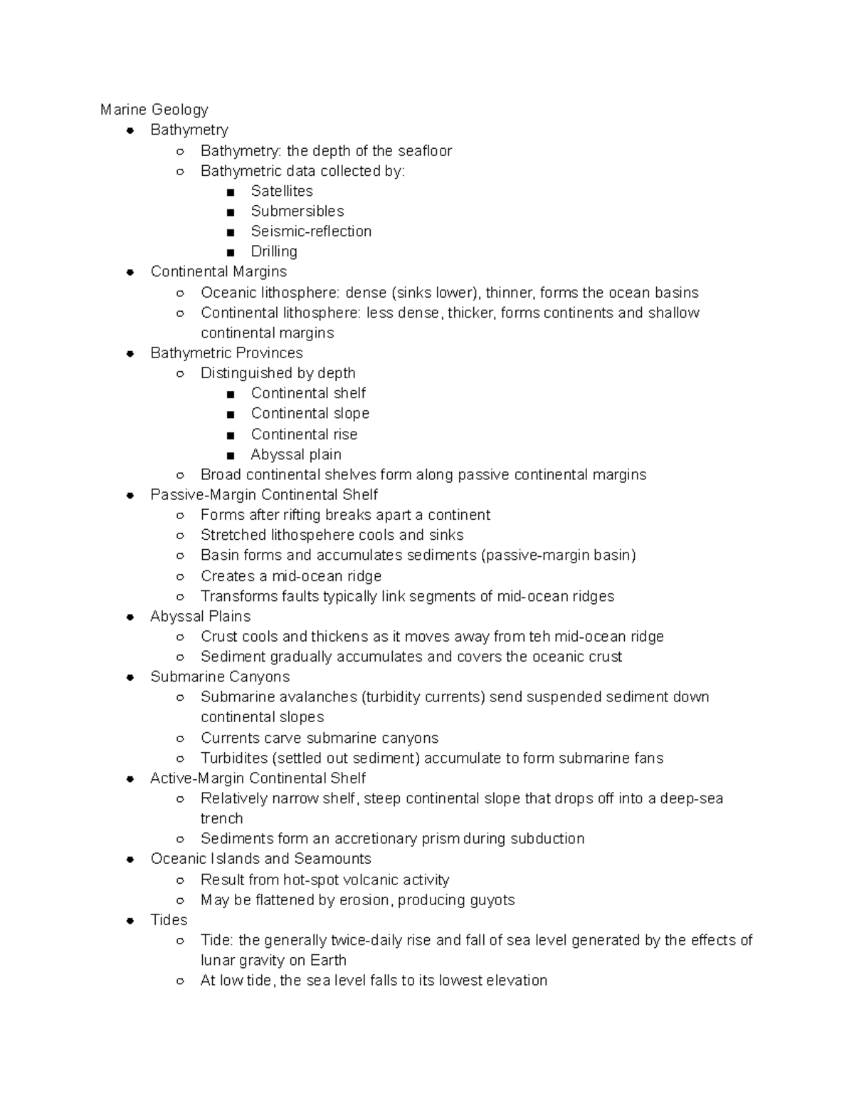 Chapter 16 - Lecture Notes - Marine Geology Bathymetry Bathymetry: the ...