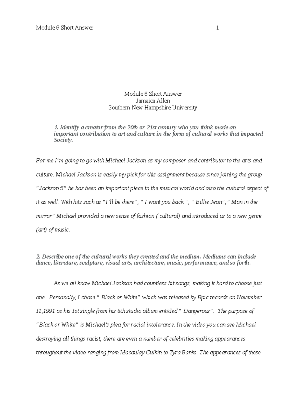 module 6 document - Module 6 Short Answer 1 Module 6 Short Answer ...