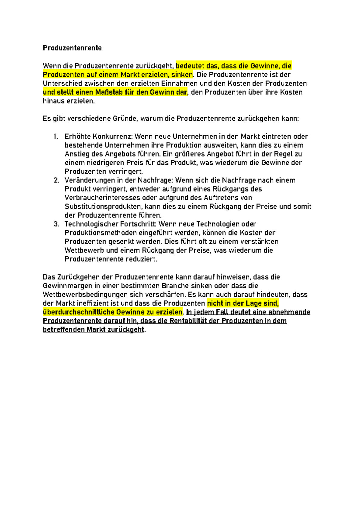 Zusammenfassung Theorie - Konsumentenrente und Produzentenrente ...