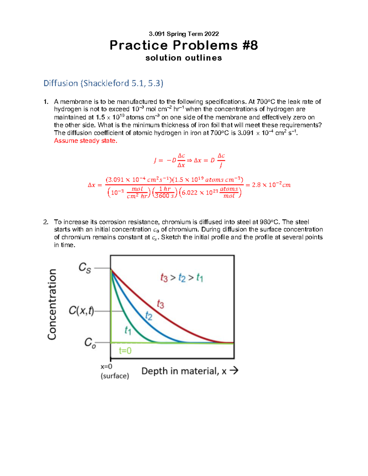 3091-SP22-PP8 Solutions - 3 Spring Term 202 2 Practice Problems solution outlines Diffusion ...