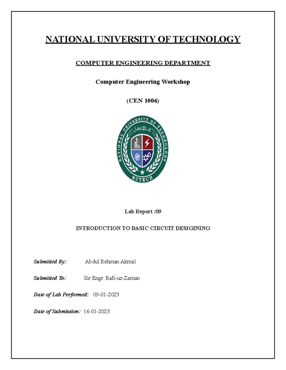 Lab 10 Computer Engineering Workshop Lab Assignments National University Of Technology