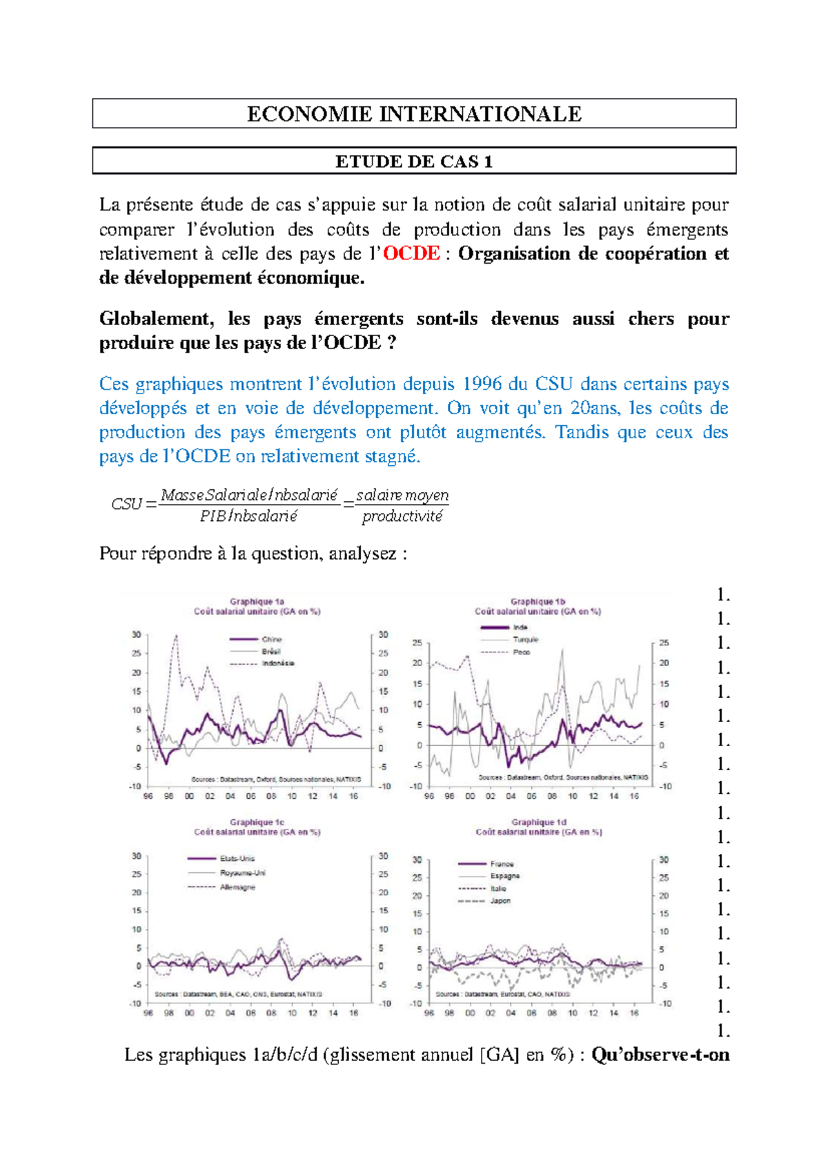 FICHE TD1 Corrigé 1 - ECONOMIE INTERNATIONALE ETUDE DE CAS 1 La ...