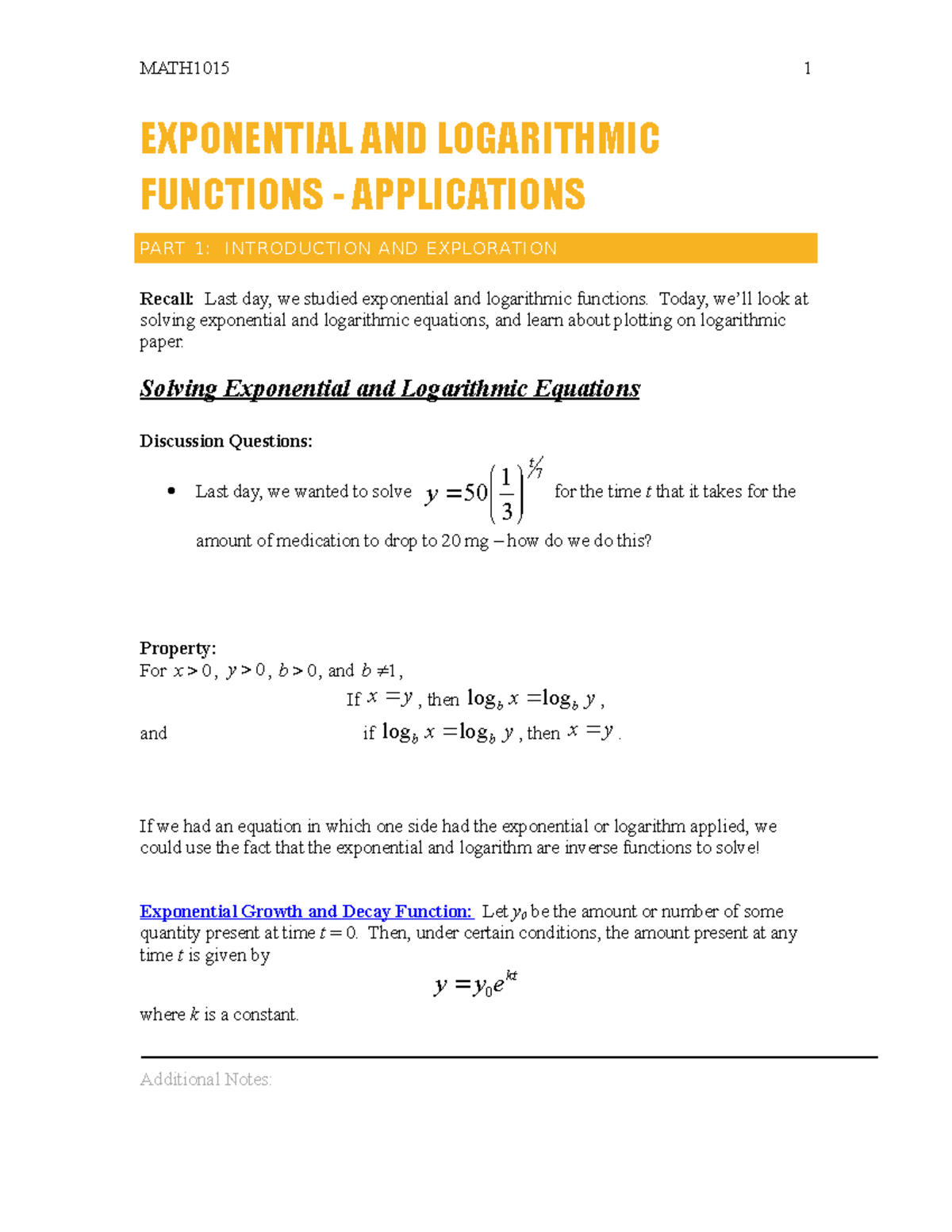 LEC 10 LOGS AND EXPO Applications - EXPONENTIAL AND LOGARITHMIC ...