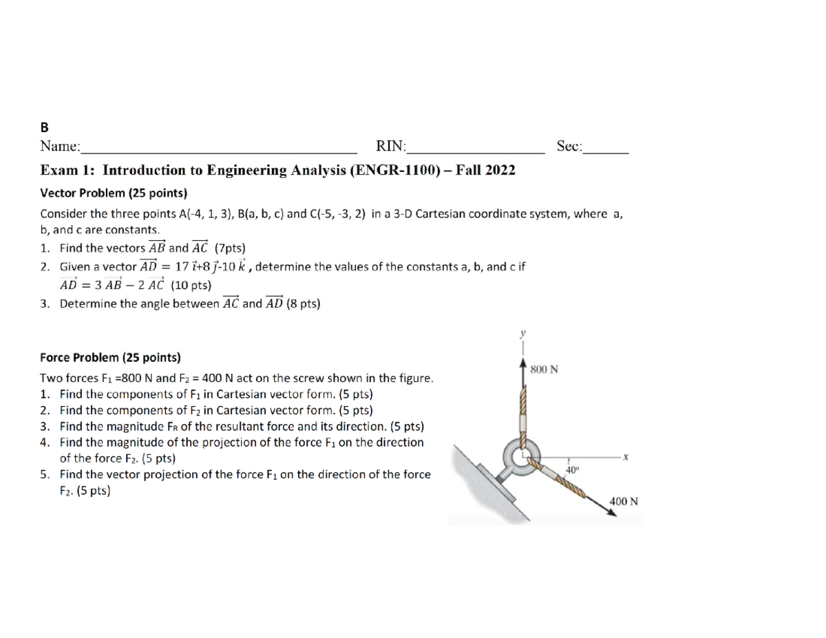 Exam1sol 3-3 - Exam practice solutions - ENGR 1100 - Studocu