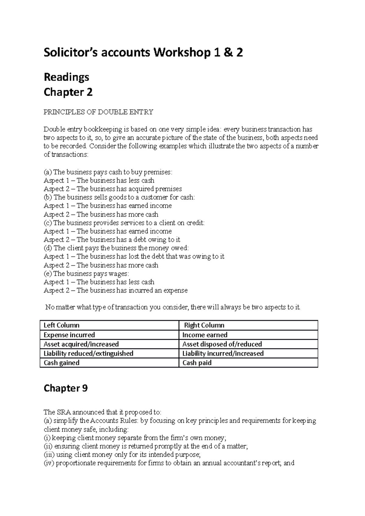 Solicitor’s accounts reading notes - Solicitor’s accounts Workshop 1 ...