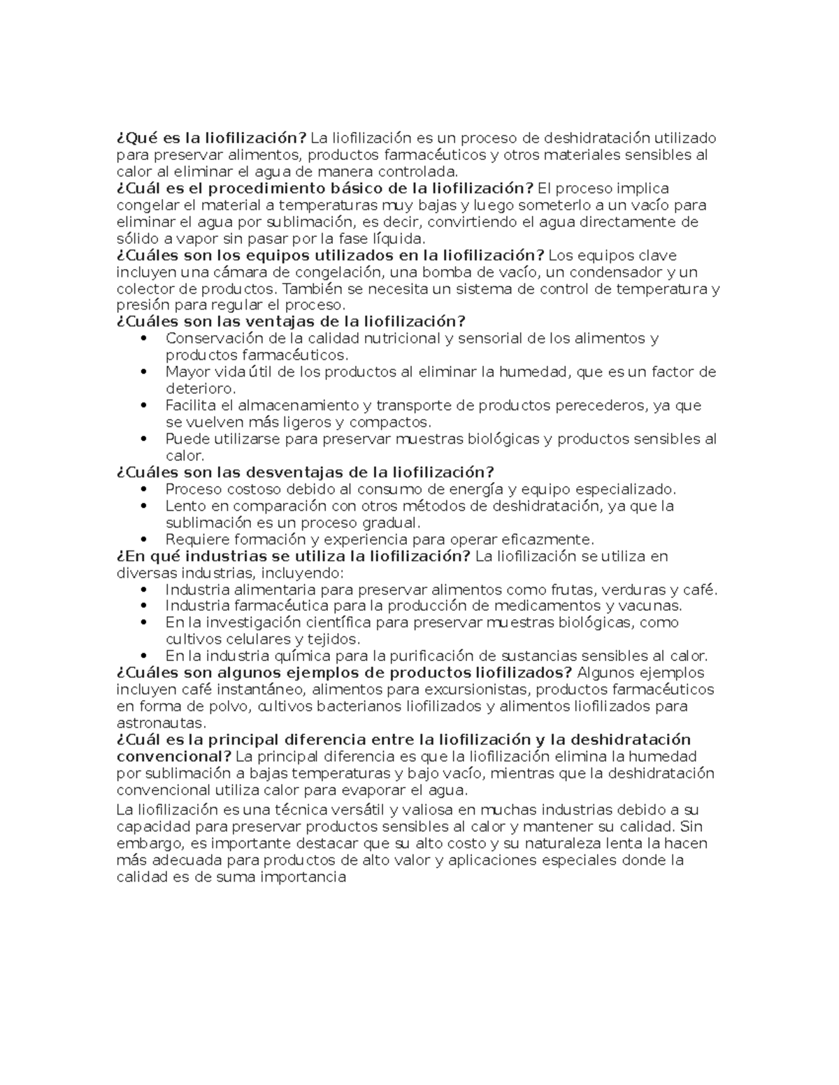 Documento (106) - Tctgg - ¿Qué es la liofilización? La liofilización es ...