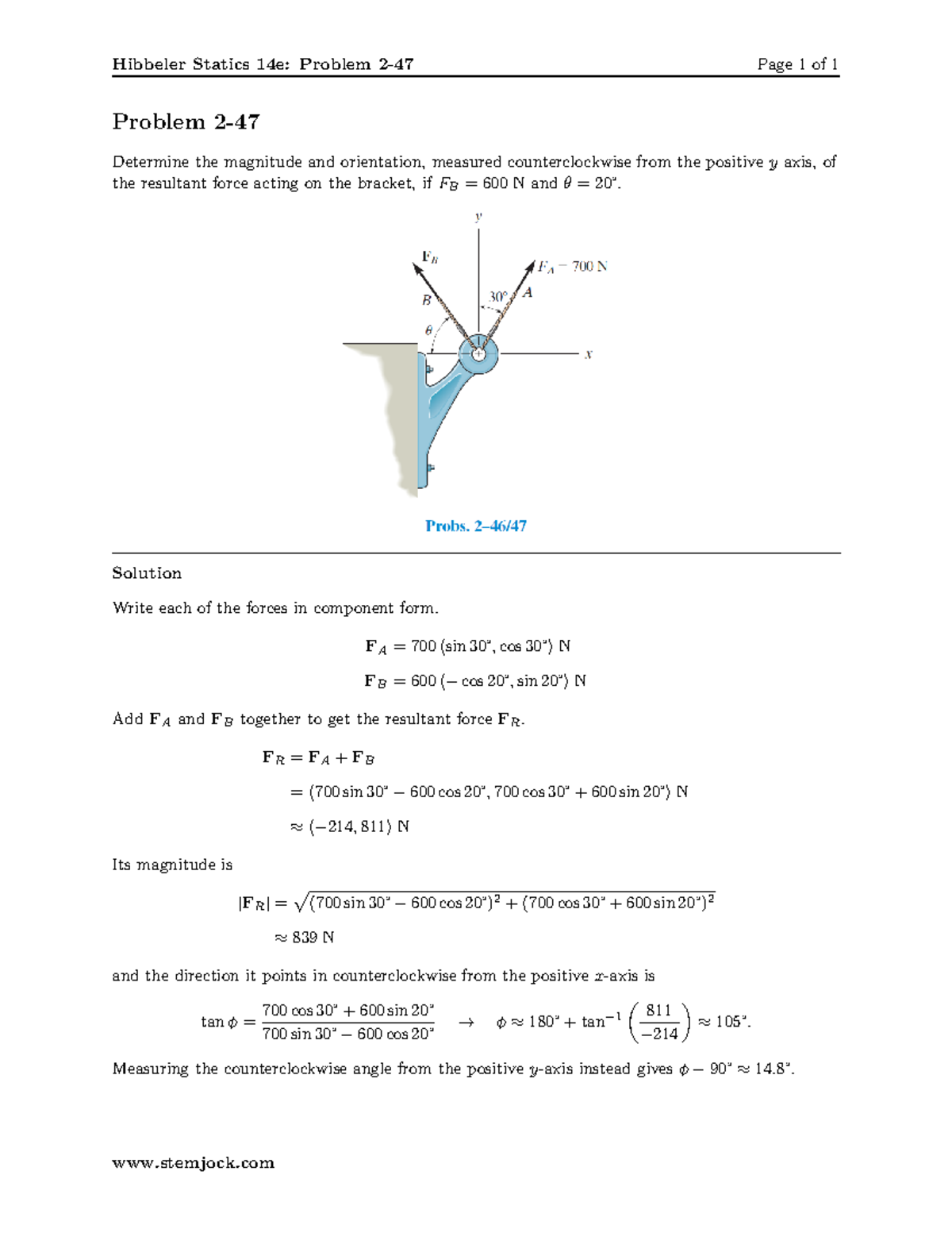 Hibbeler S 14e Ch2p47 - Static - Hibbeler Statics 14e: Problem 2-47 Page 1 of 1 Problem 2 ...