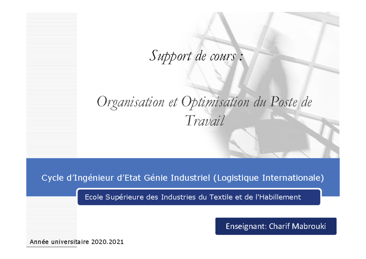 Organisation et Optimisation du Poste de Travail - LOGO Cycle d ...