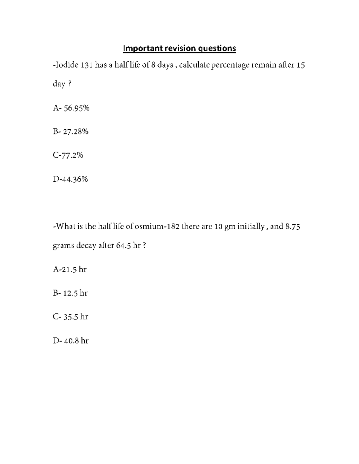 Important revision questions - Statistical Methods - Studocu