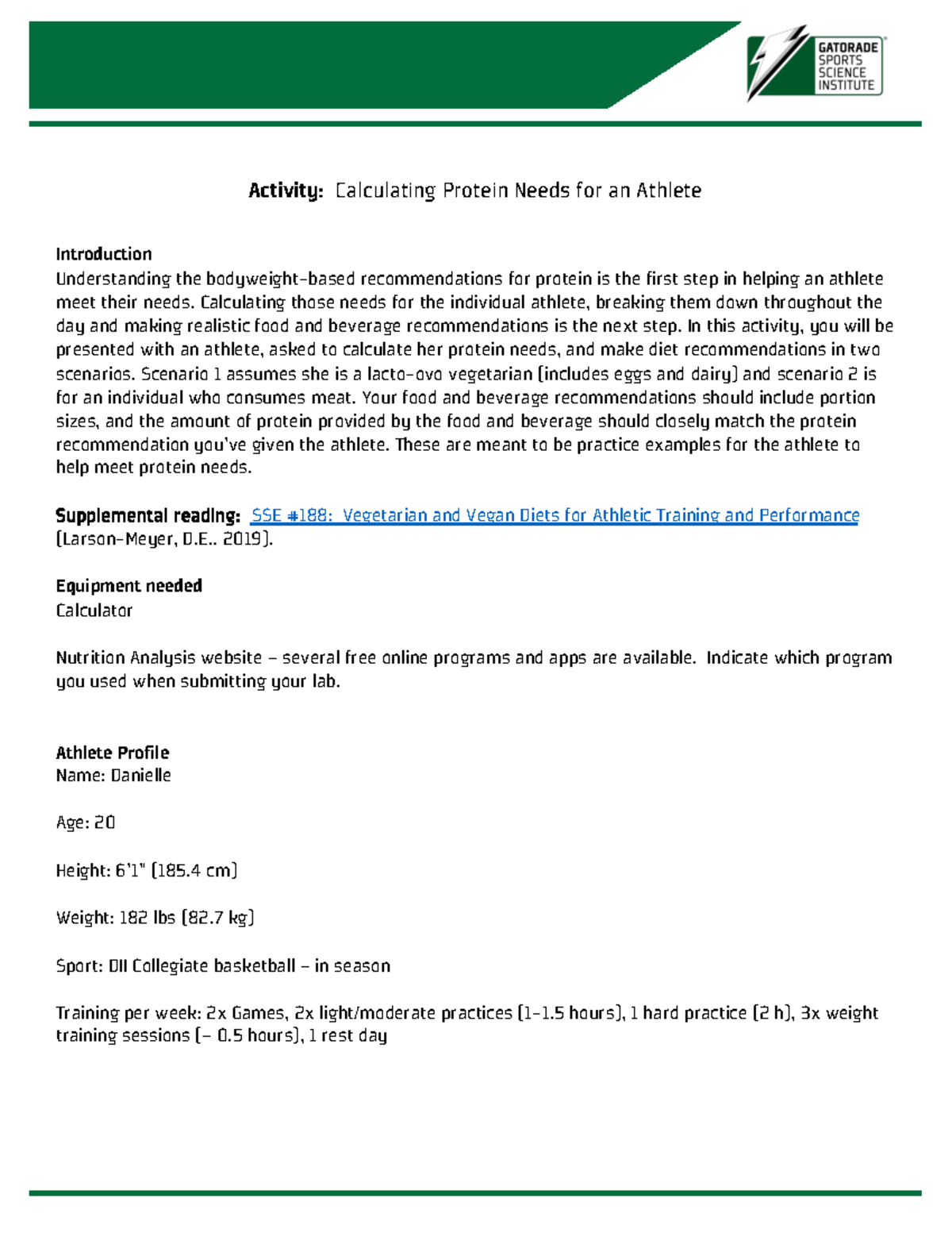 Calculating Protein Needs for an Athlete - Activity: Calculating ...