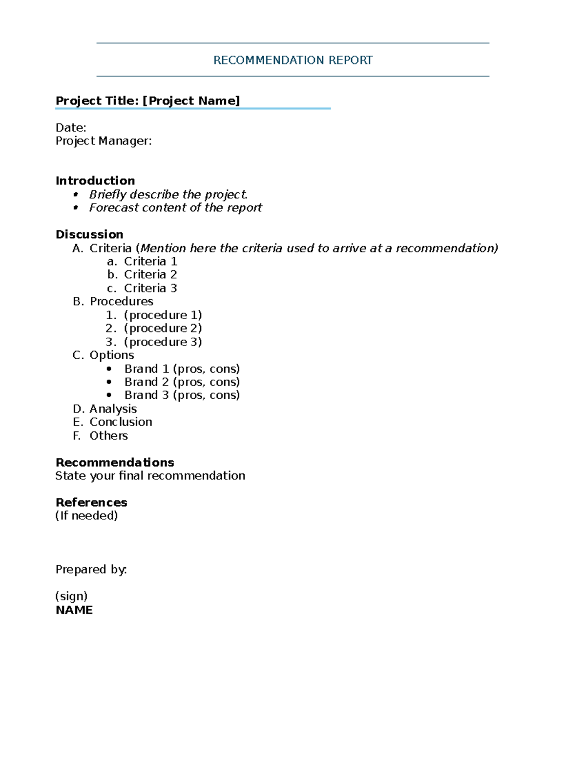 Recommendation- Report- Template - RECOMMENDATION REPORT Project Title ...