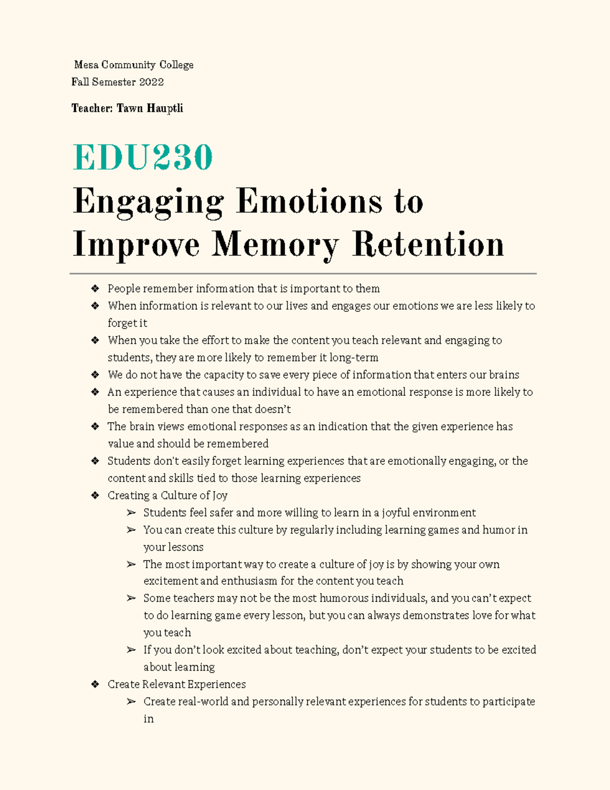 Inspire 27 - Notes corresponding to Engaging Emotions to Improve Memory ...