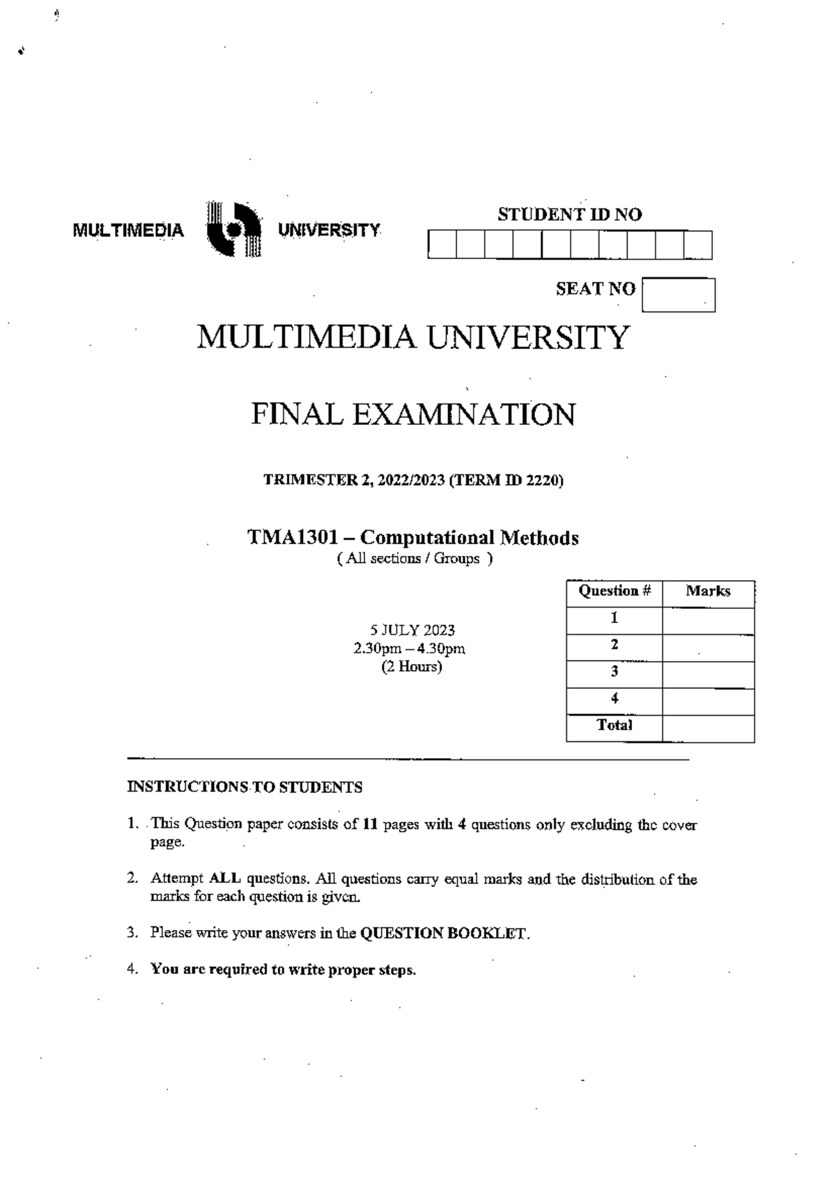 TMA1301 - Computational Methods - Studocu