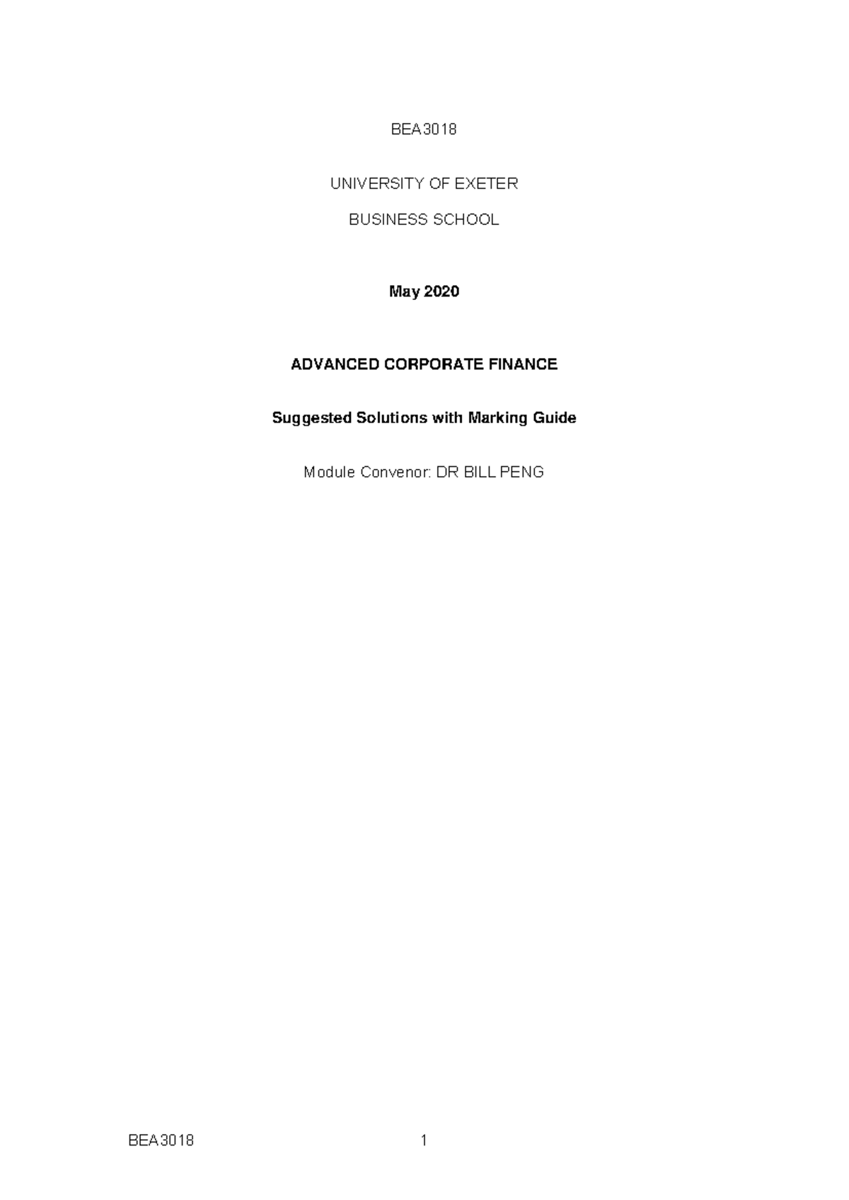 Exam May 2020 suggested solutions with marking guide - BEA UNIVERSITY ...