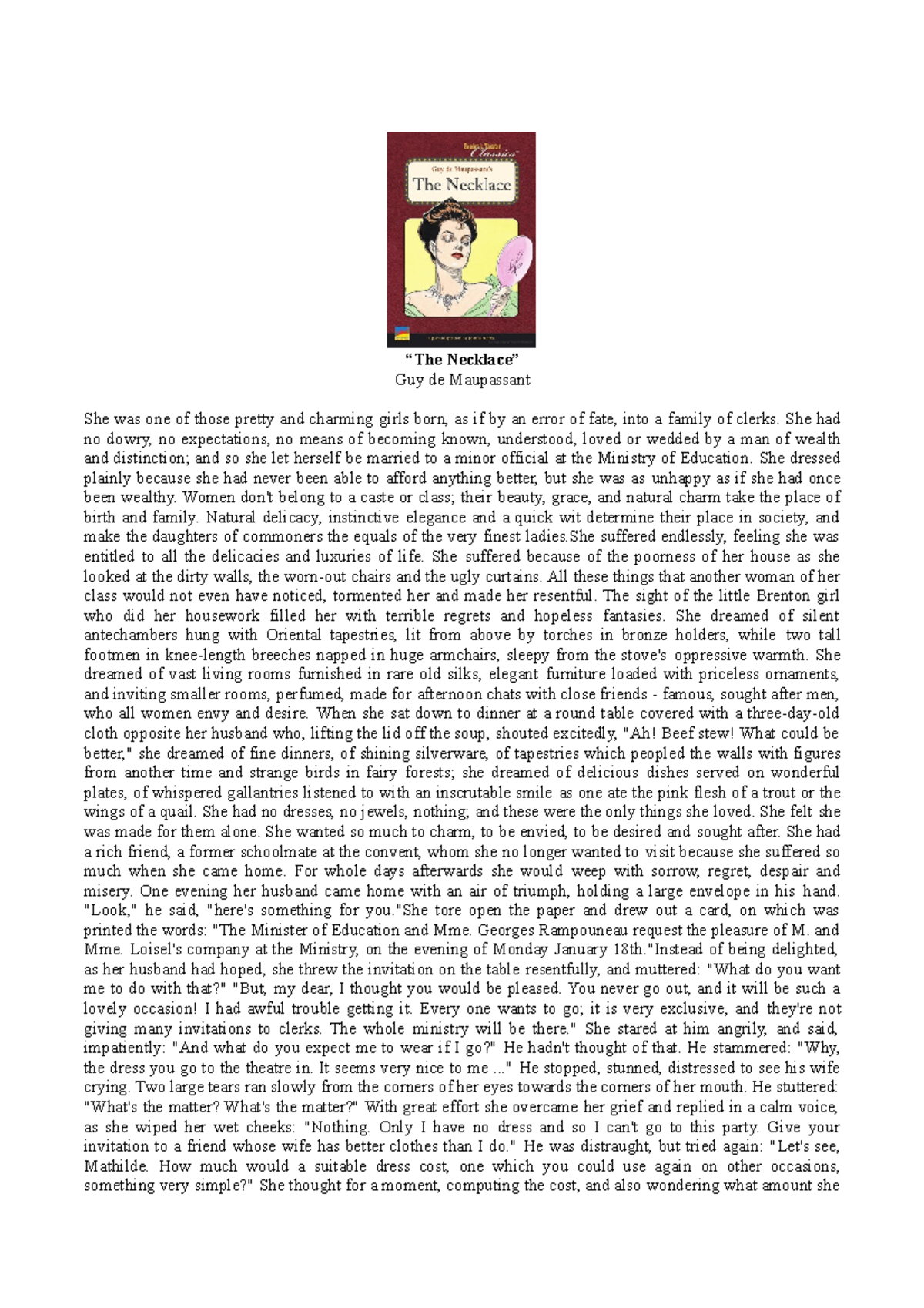 Midterm CPE 1 - EXAMINATION - “The Necklace” Guy de Maupassant She was ...