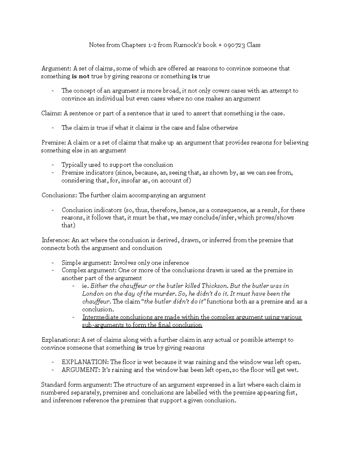 First Lecture Notes - Notes from Chapters 1-2 from Rusnock's book ...