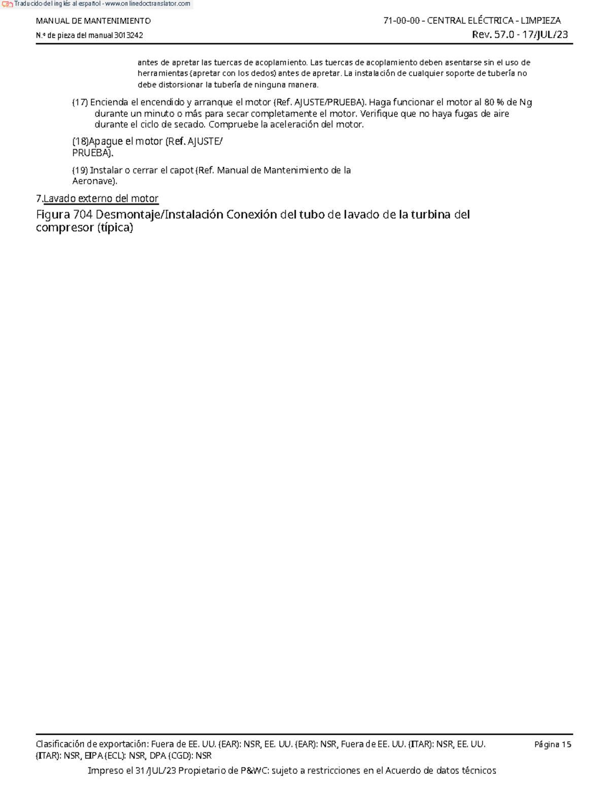 Engine External Wash PT6 - MANUAL DE MANTENIMIENTO N.º de pieza del ...
