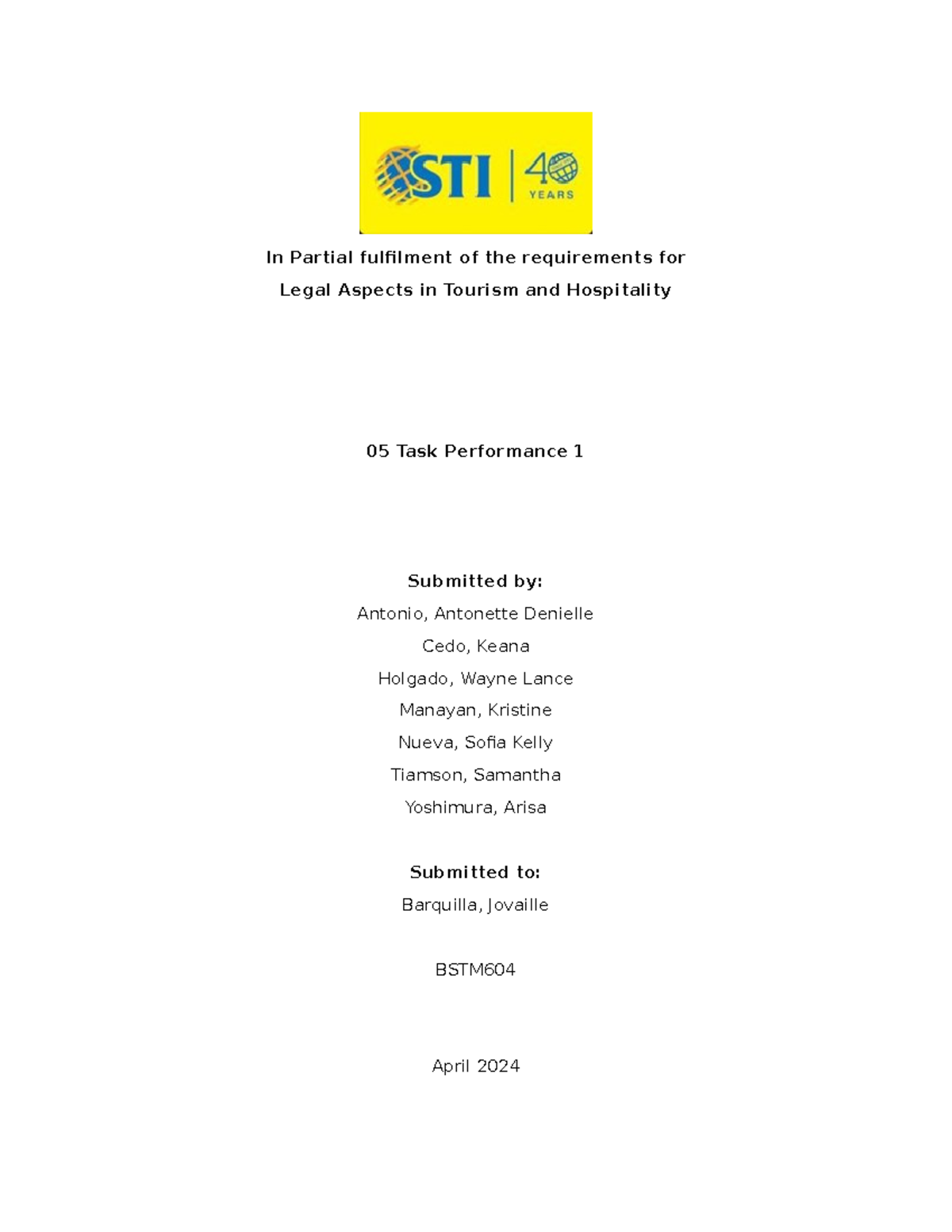 05 TP - BS in Tourism Management - In Partial fulfilment of the ...