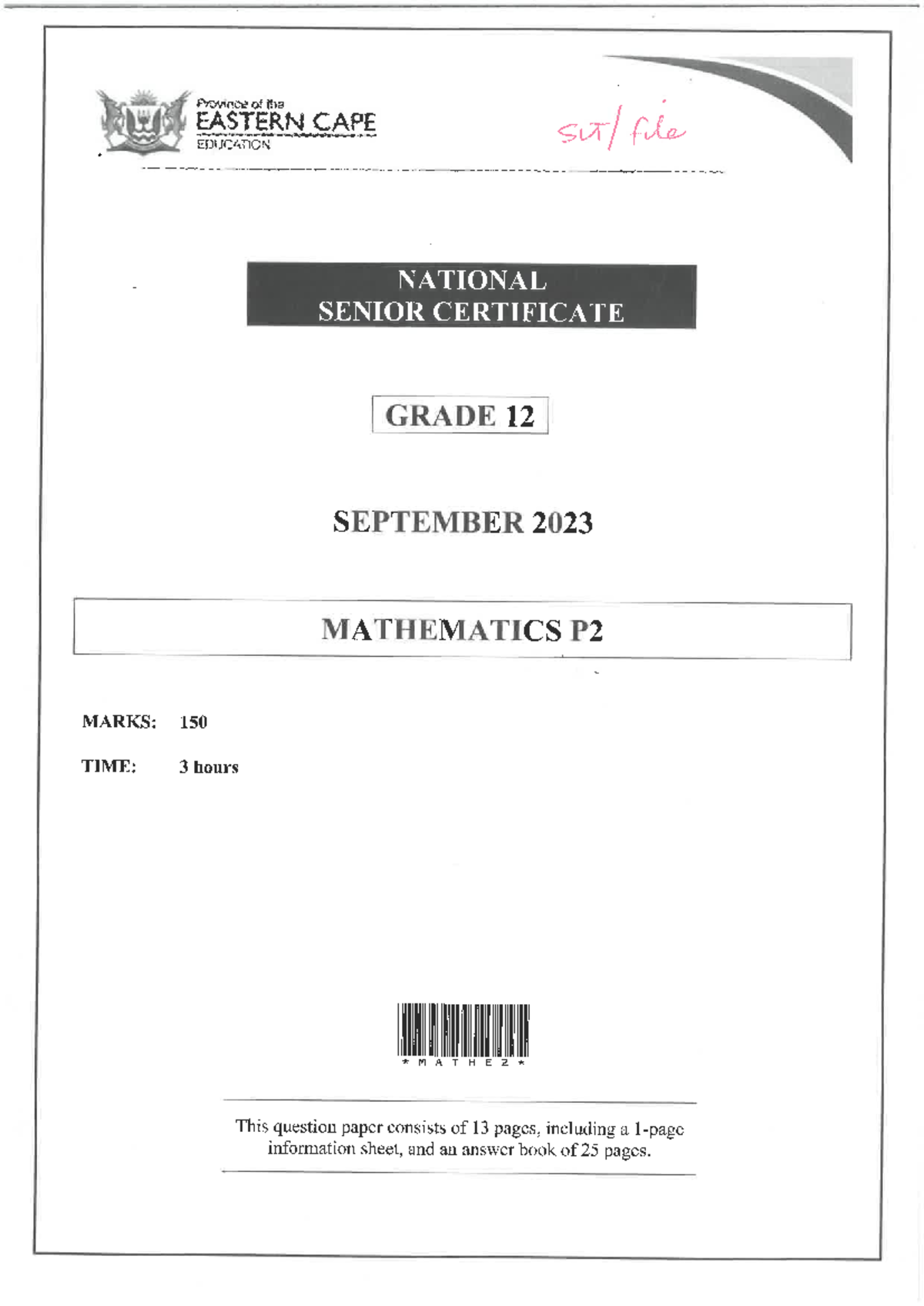 2023 Grade 12 Maths Sept Paper 2 - Province of the EASTERN CAPE suT fle ...