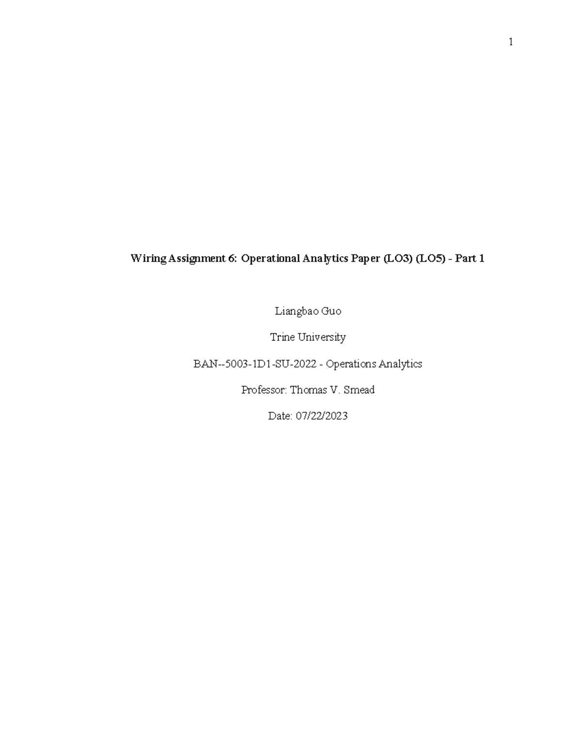 Wiring Assignment 6 Operational Analytics Paper (LO3) (LO5) - Part 1 ...
